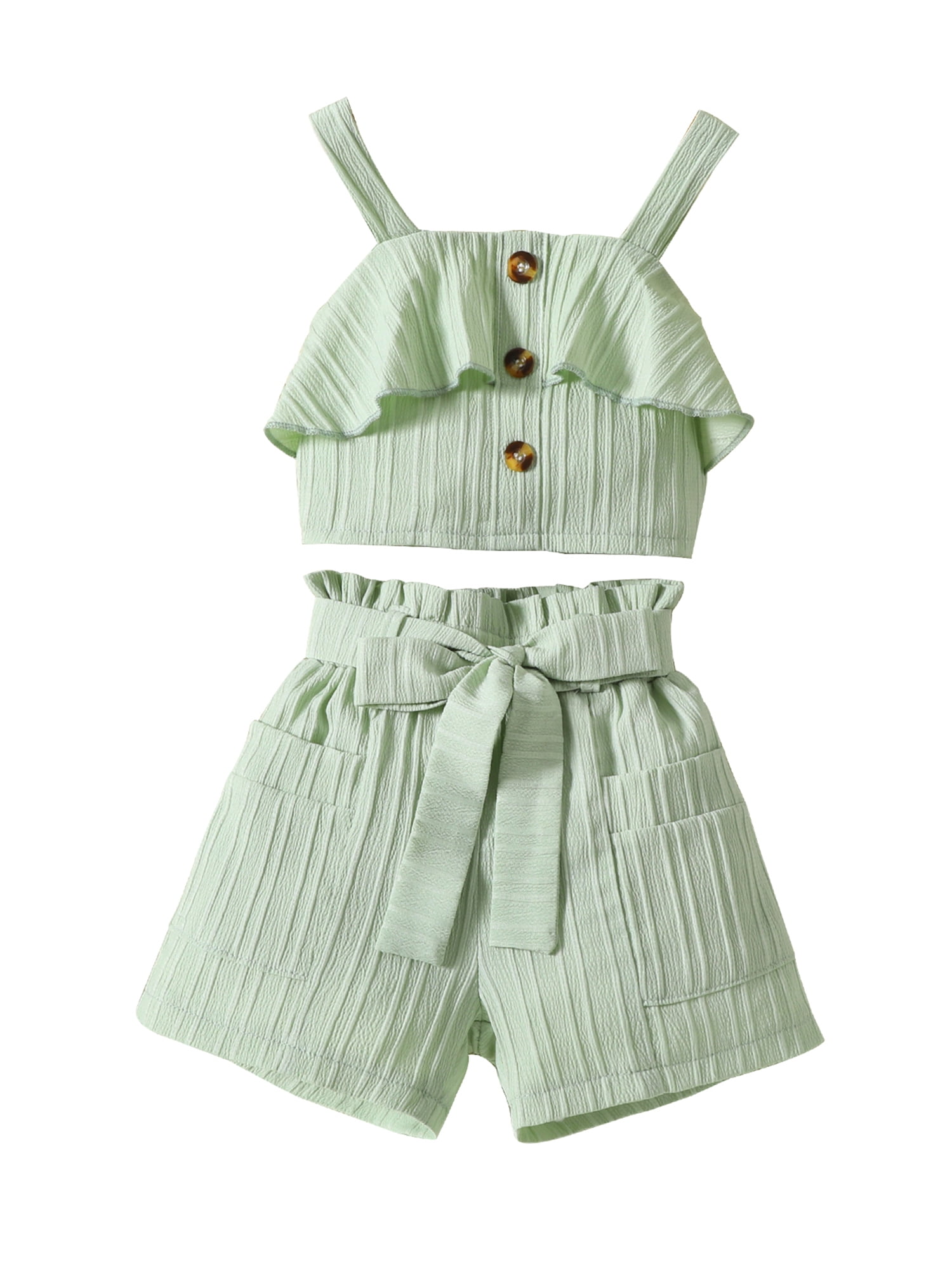 Little Baby Girl Summer Clothes Solid Color Ruffled Button Cami Tops ...