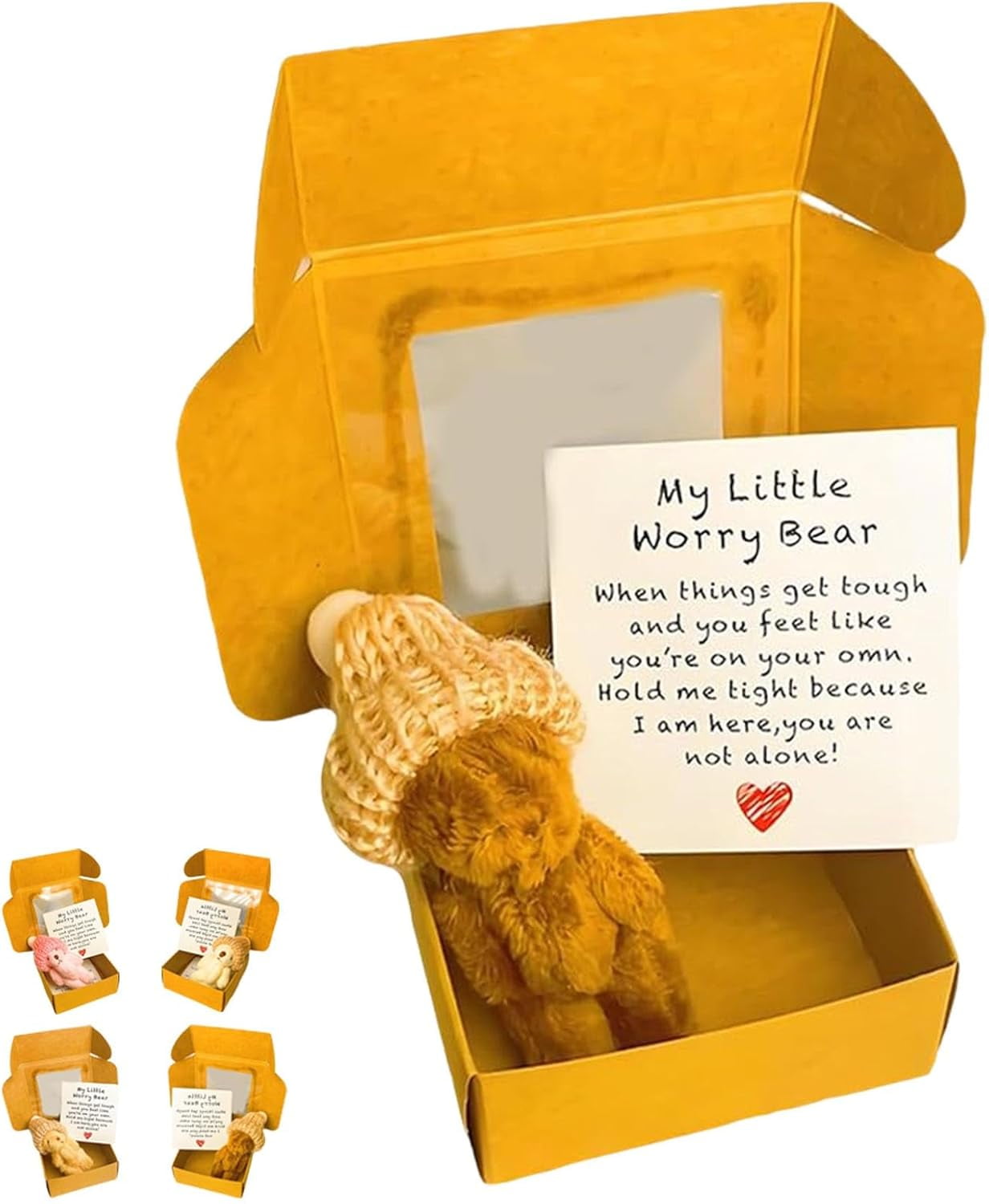 Little Bear in Box, Handmade Mini Plush Teddy Bear in Box, with Inspirational Card, Pocket Bear ...