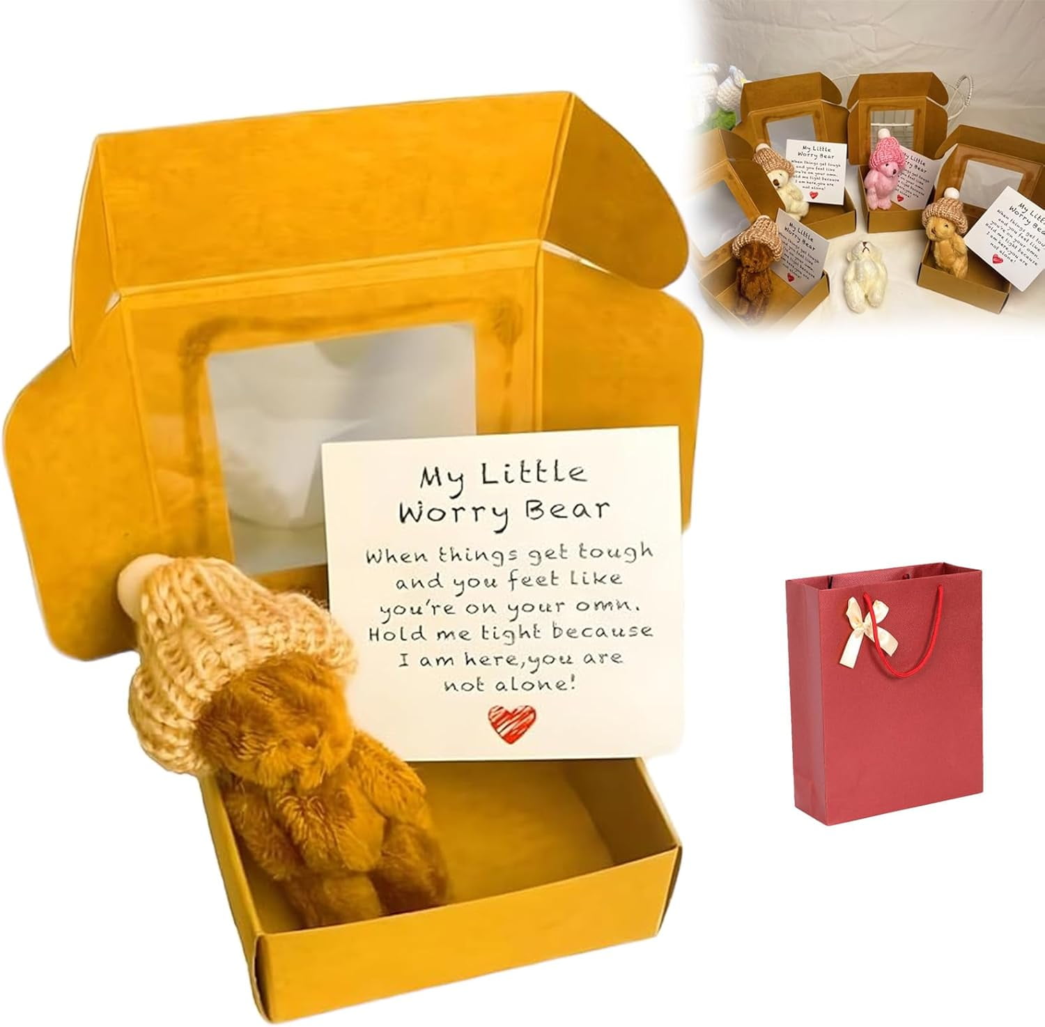 Little Bear in Box, Handmade Mini Plush Teddy Bear in Box, Mini Plush Bear with Inspirational ...