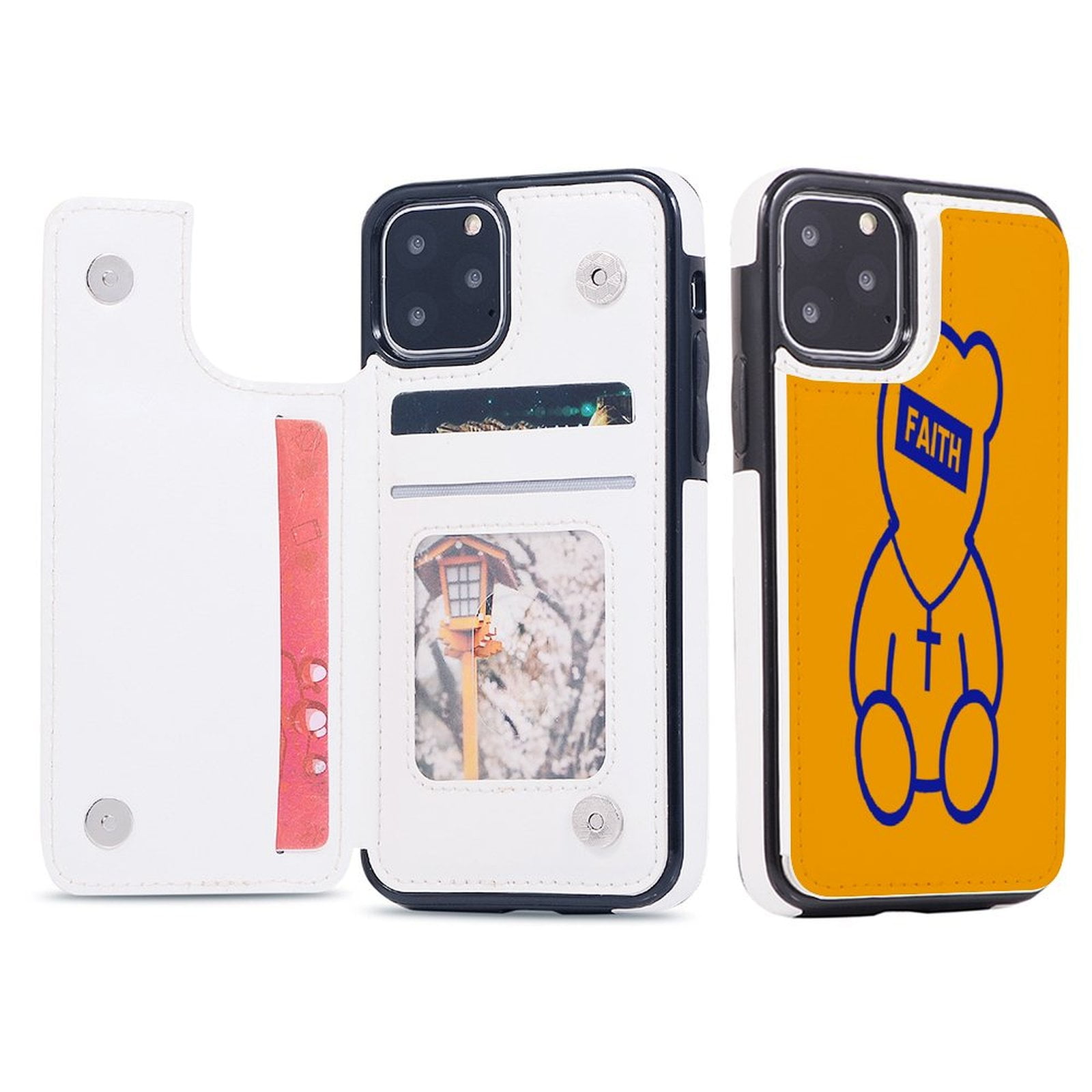 Little Bear Cross Faith Blue Leather Wallet Case for iPhone 16 15 14 13 ...