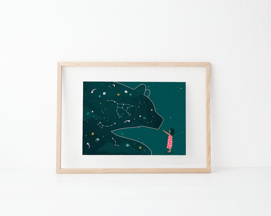 Little Bear & Great Bear Art Print, Celestial Star Constellations Poster For Kids Room And ...