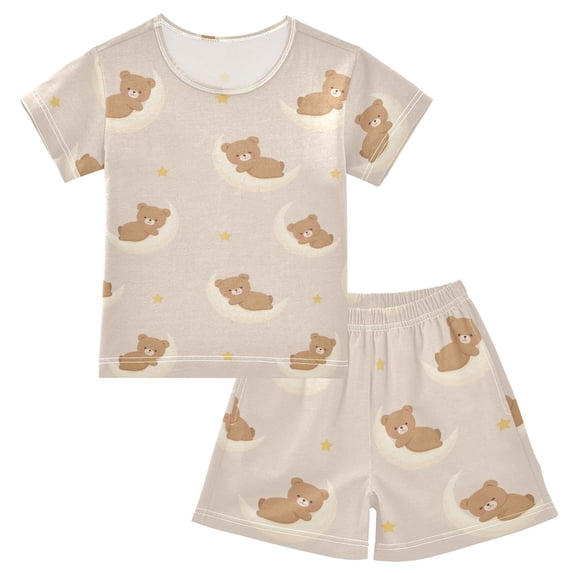 Little Bear Moon Pattern Summer Pajama Set Soft Cotton Short Sleeve ...