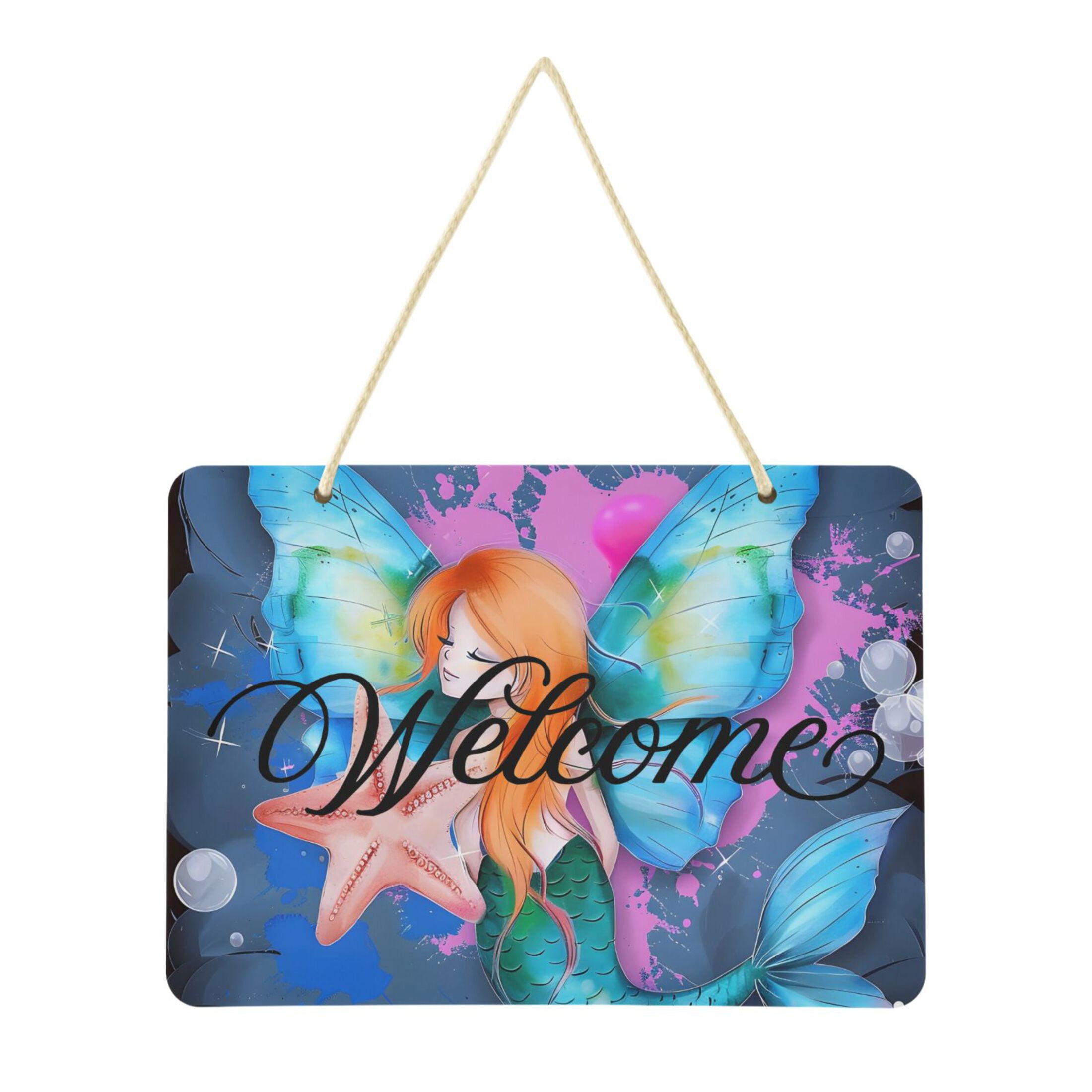 Little Beautiful Mermaid Welcome Sign Front Door PVC 14x10 inch Hanger ...