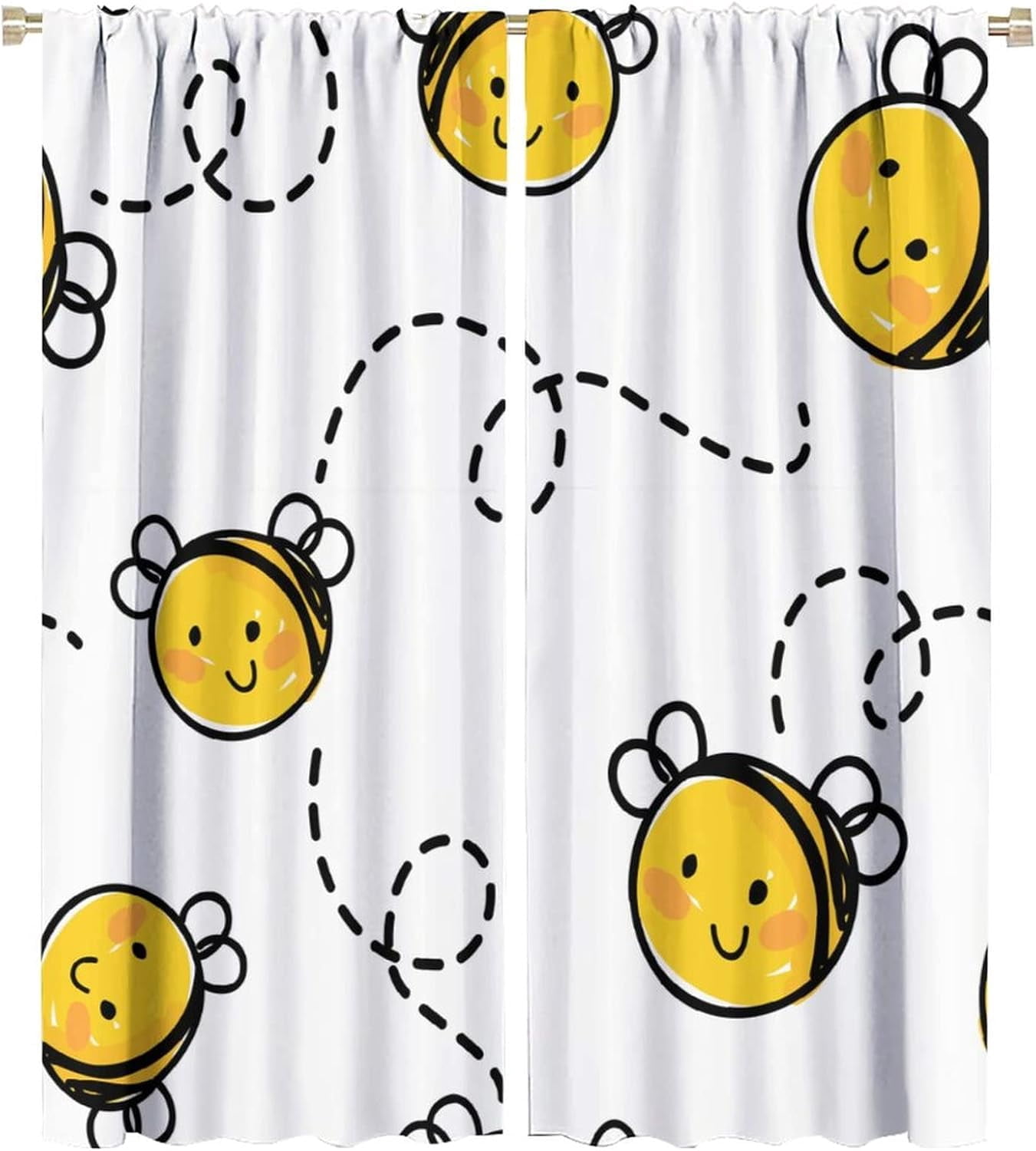 Little Bee Curtains, Yellow Bee Fly Track White Background Theme Design ...
