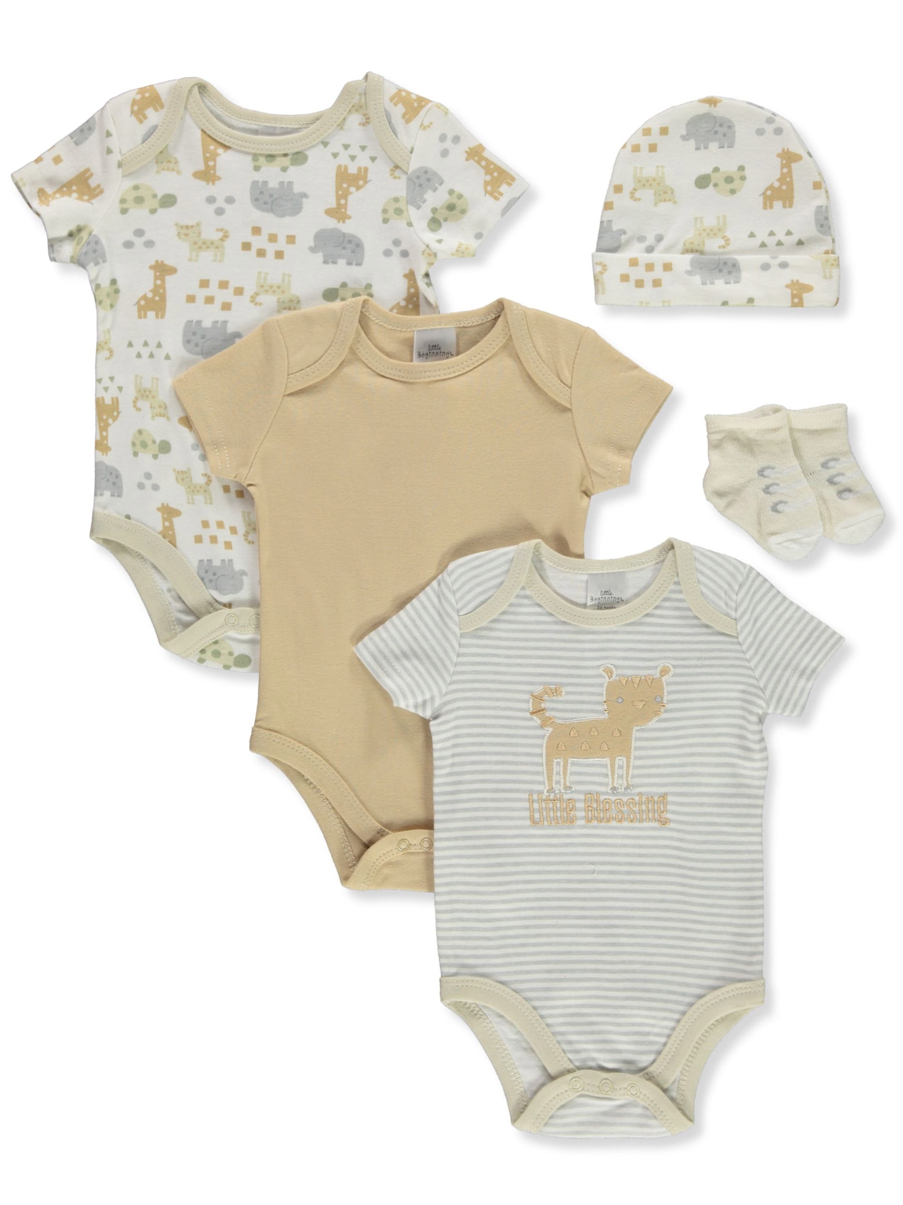 Little Beginnings Baby Boys' 5-Piece Bodysuit Cap Set - Walmart.com