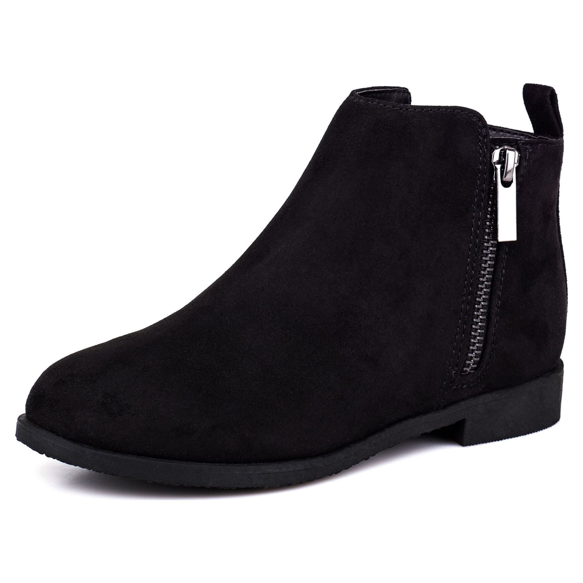 Kids Girls Winter Round Toe Zipper Chunky Chelsea Ankle Boots Low Heel ...