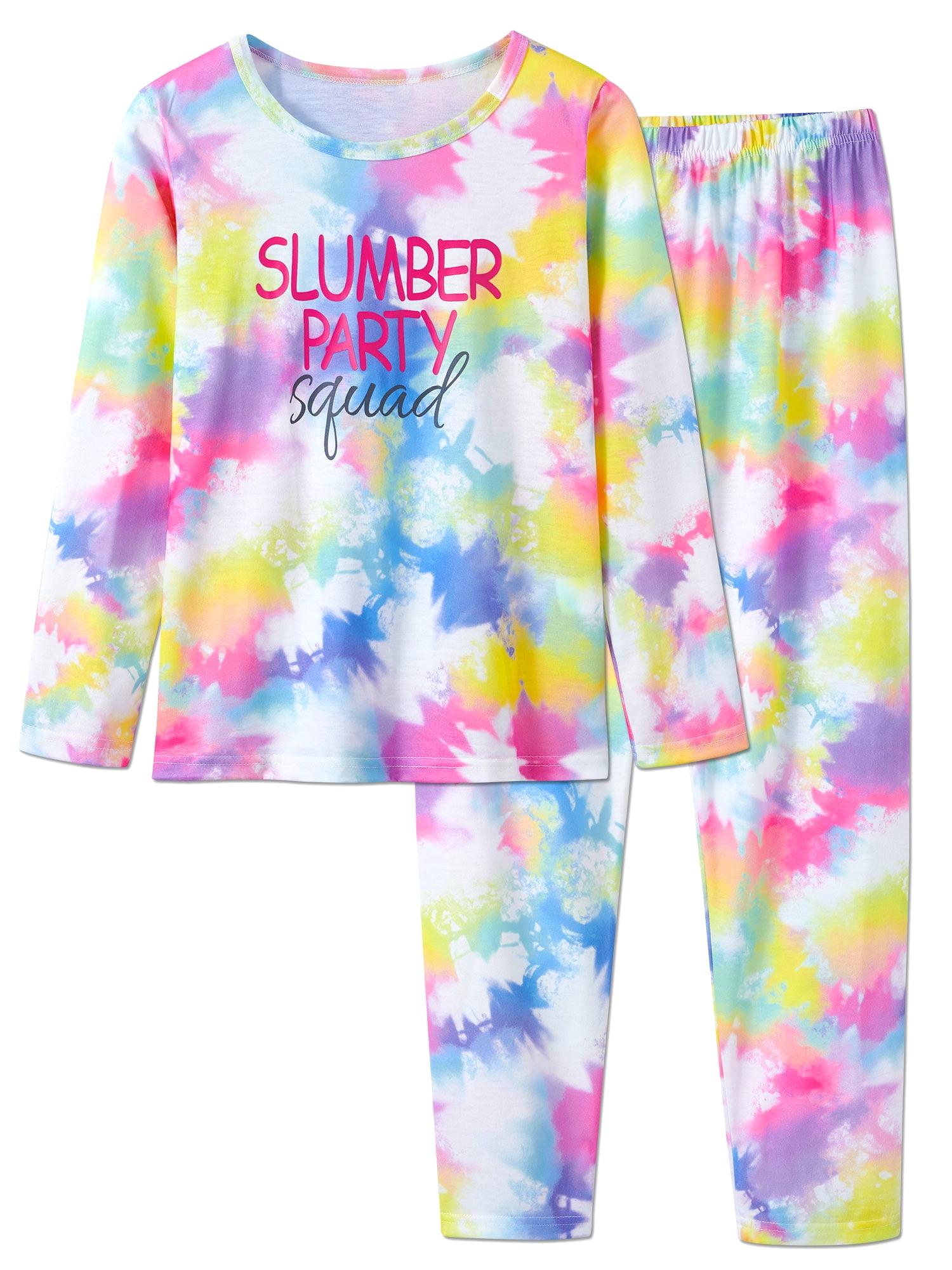 Little & Big Girls Long Sleeves & Pants Tie Dye Slumber Party Squad ...