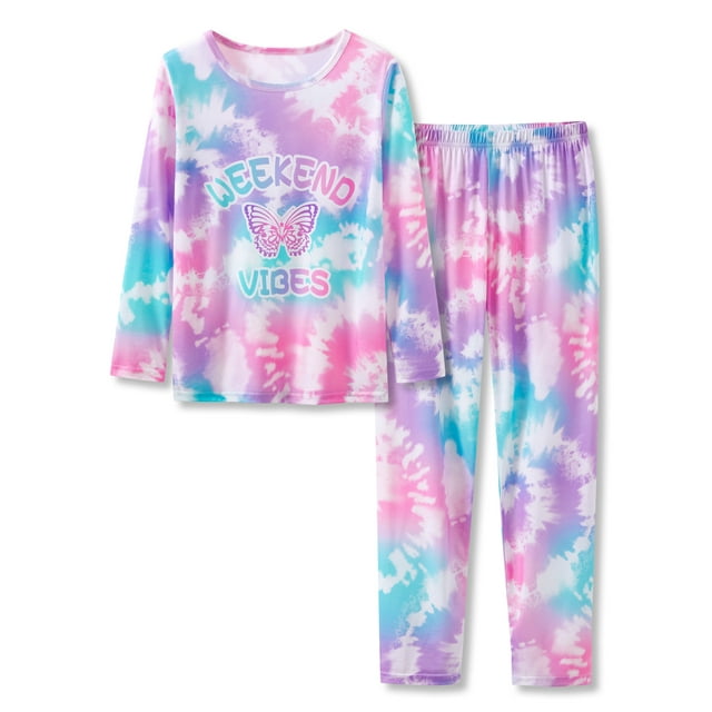 Little & Big Girls Neon Tie Dye Butterfly Autumn Pajamas Soft Kids PJ Set Nightwear Size 12 ...