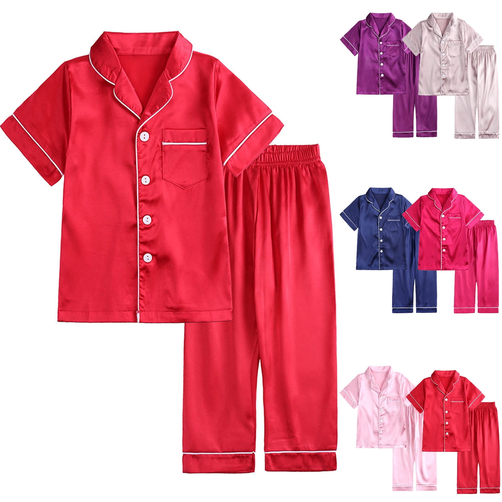 Little & Big Girls Pajama Set Girls Boys Silk Satin Pajamas Set Button ...