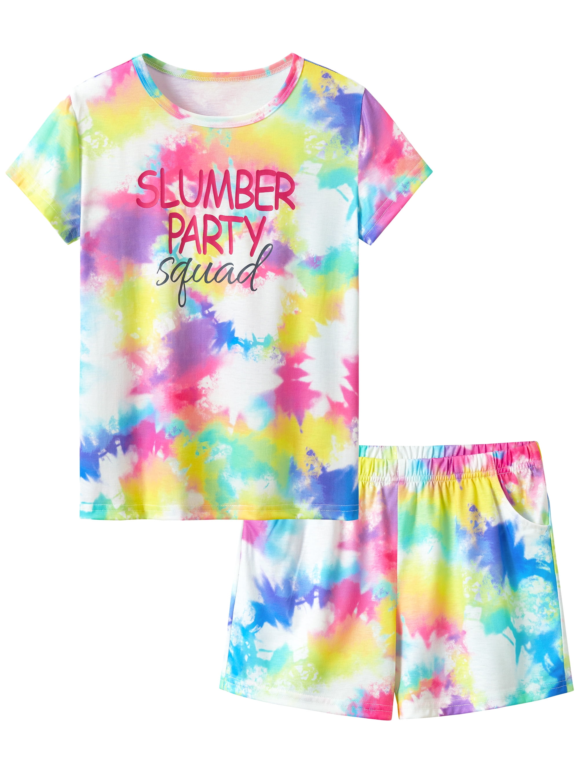 Little & Big Girls Summer Tee & Shorts Tie Dye Slumber Party Squad ...