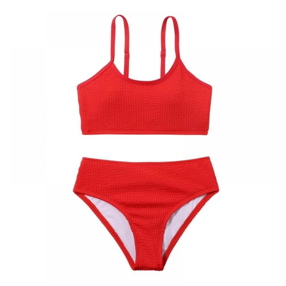 Little/Big Girls' Swimsuits Two-Piece Solid Color Bikini Beach Bathing ...