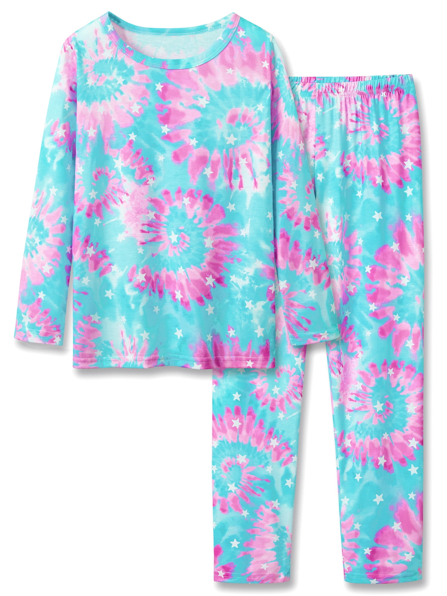 Little & Big Girls Tie Dye Pajamas Long Sleeves & Pants 2-Piece Clothes Set Cute Stars Jammies ...
