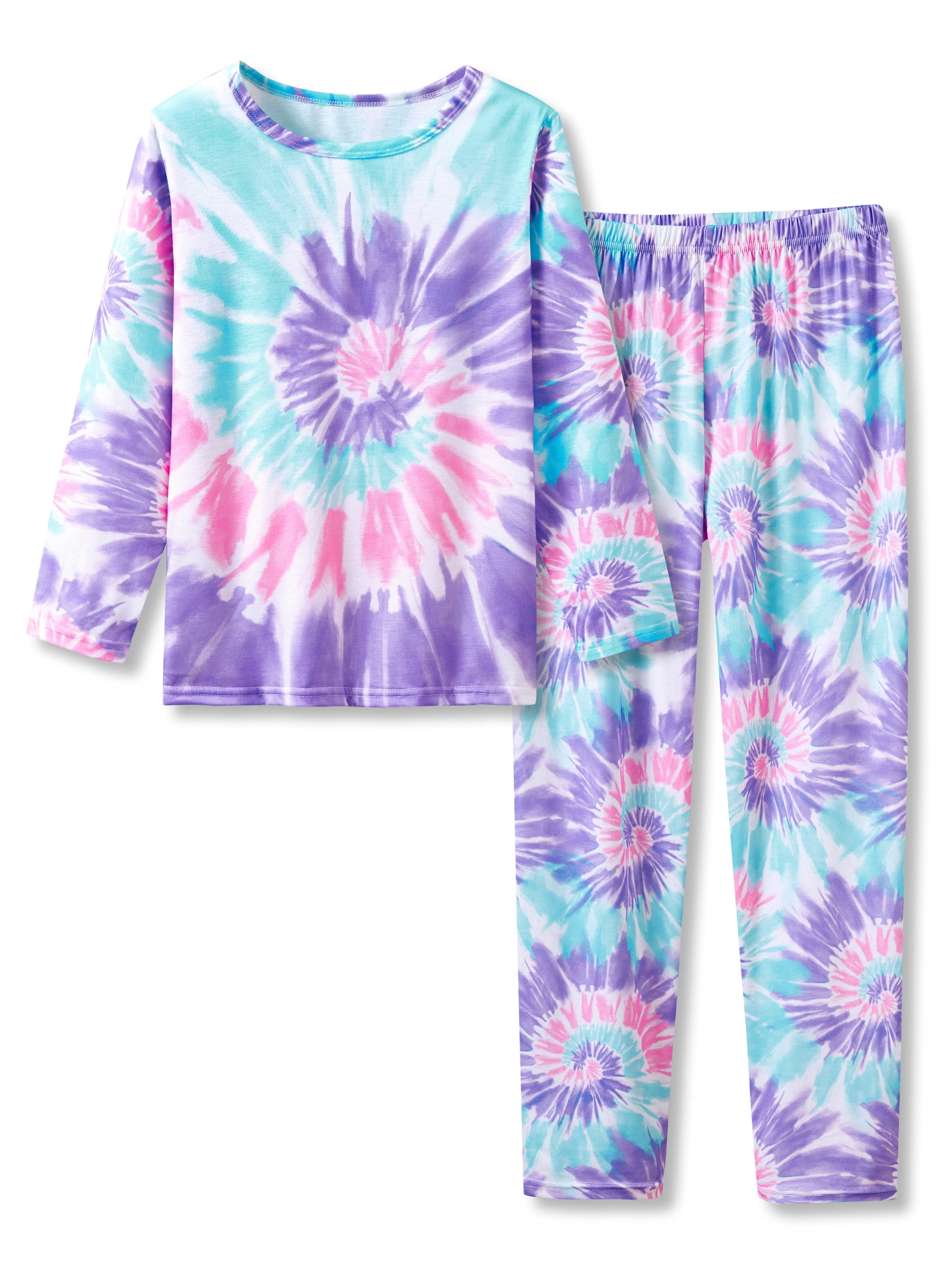 Little & Big Girls Tie Dye Pink Purple Blue Swirl Pajamas Long Sleeves & Pants 2-Piece Clothes ...