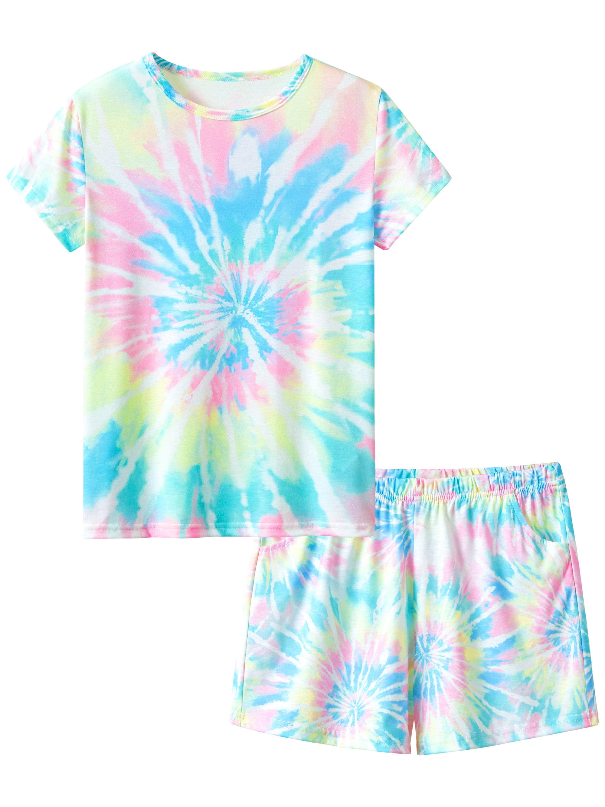 Little & Big Girls Tie Dye Rainbow Swirl Pajamas Tee & Shorts 2-Piece ...