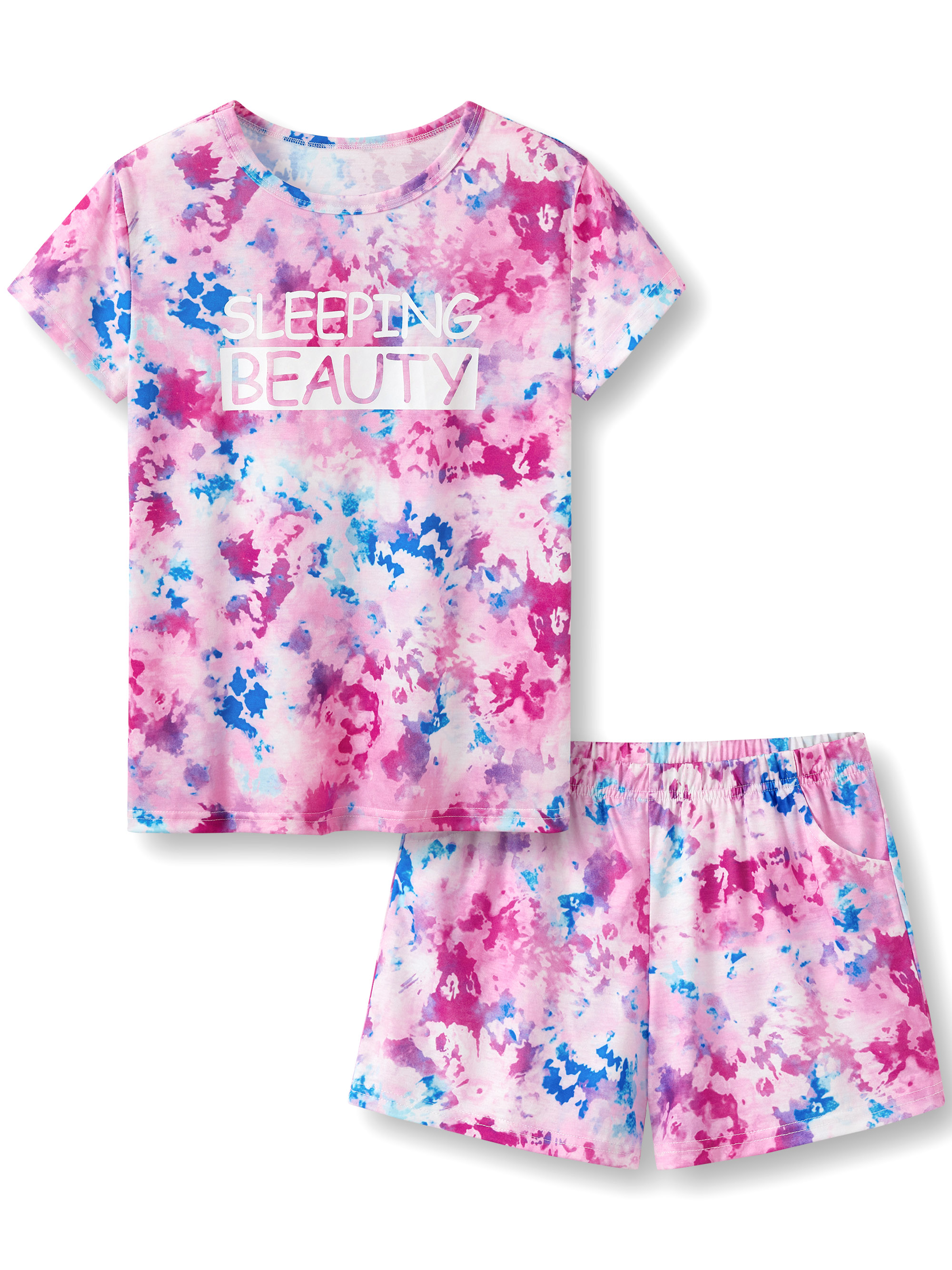 Little & Big Girls Tie Dye Sleeping Beauty Pajamas Tee & Shorts 2-Piece ...