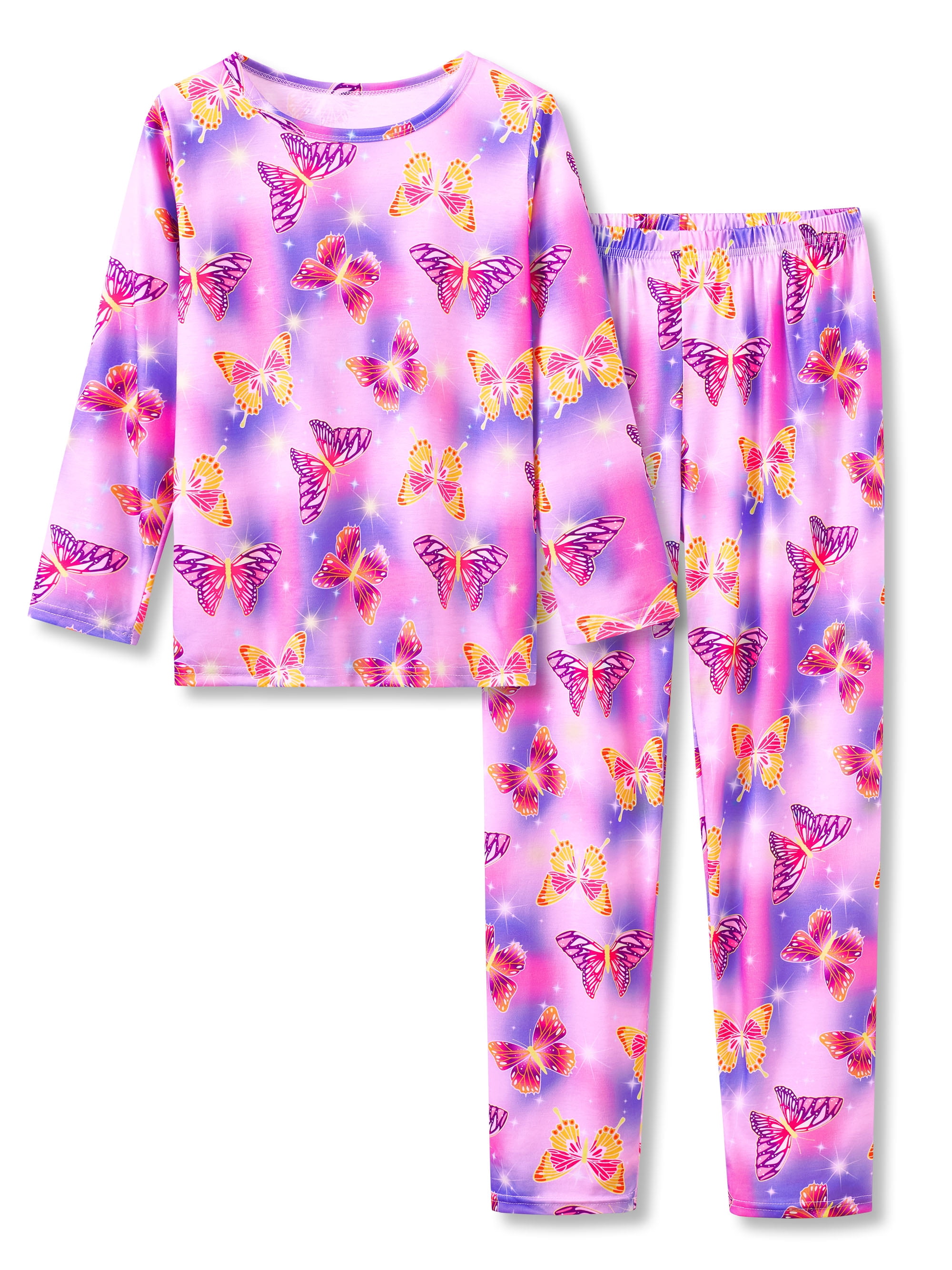 Little & Big Girls Tie Dye Yellow Purple Butterfly Pajamas Long Sleeves ...