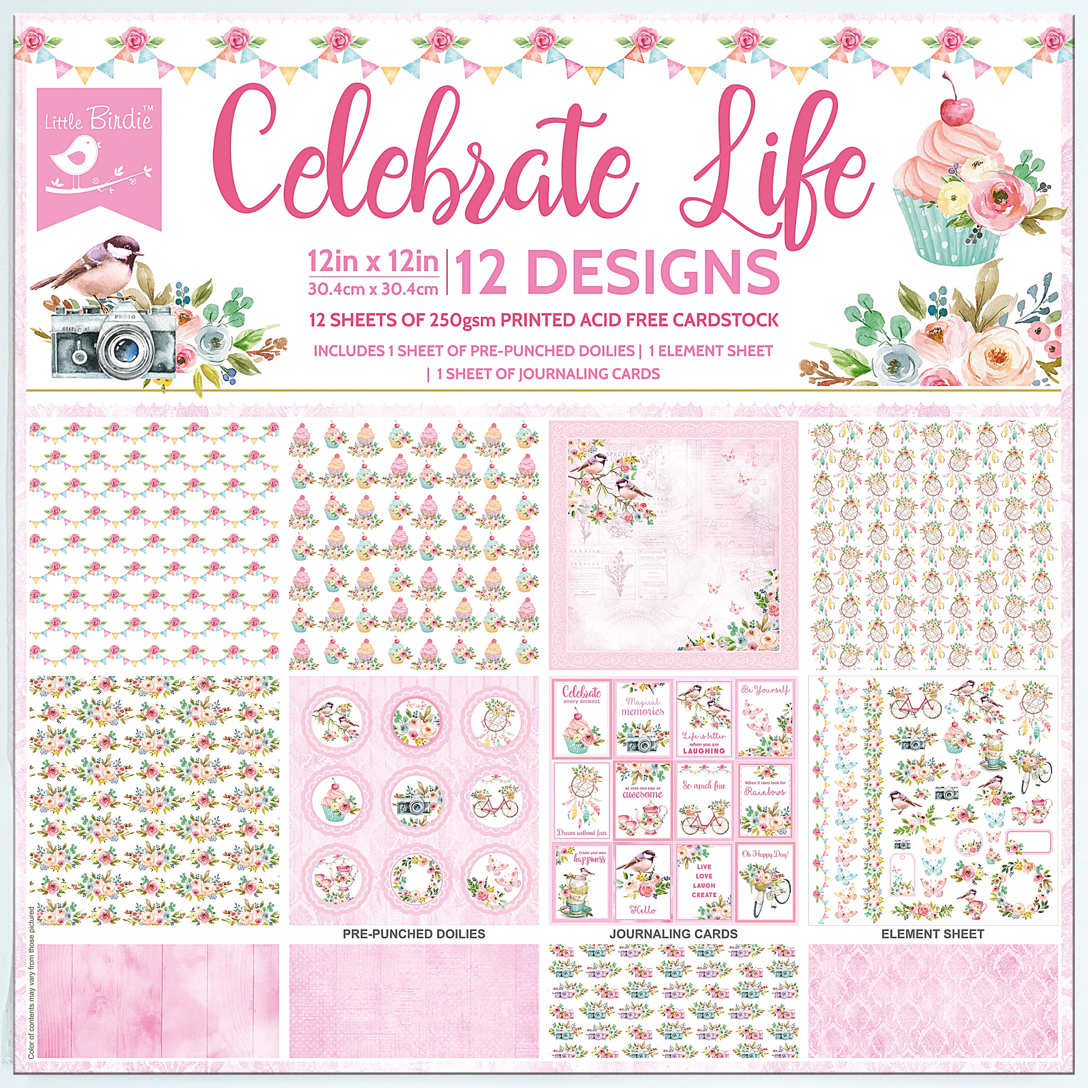 Little Birdie Cardstock Pack 12"X12" 12/Pkg-Celebrate Life - Walmart.com