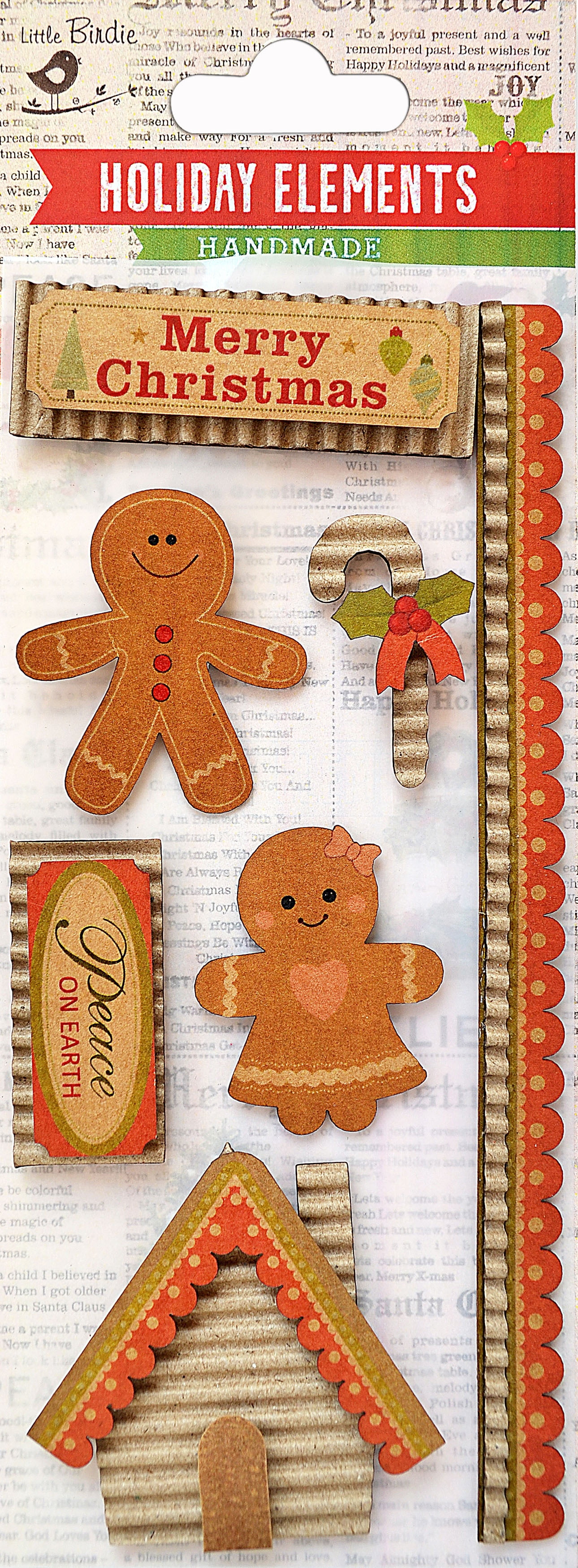 Little Birdie Christmas Sticker Embellishment 7/Pkg-Peace On Earth ...