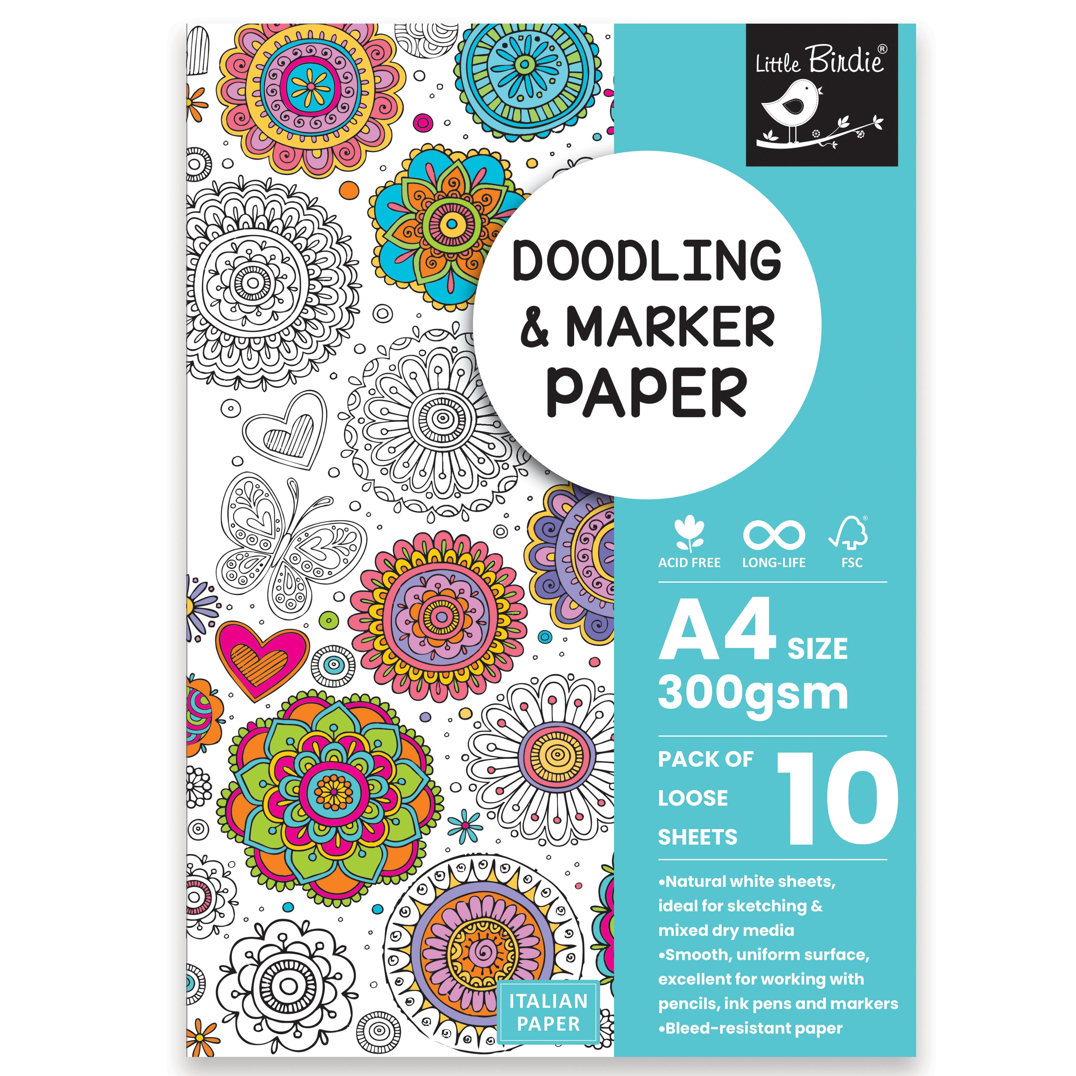 Little Birdie Doodling & Marker A4 Paper 300gsm-10 Sheets - Walmart.com