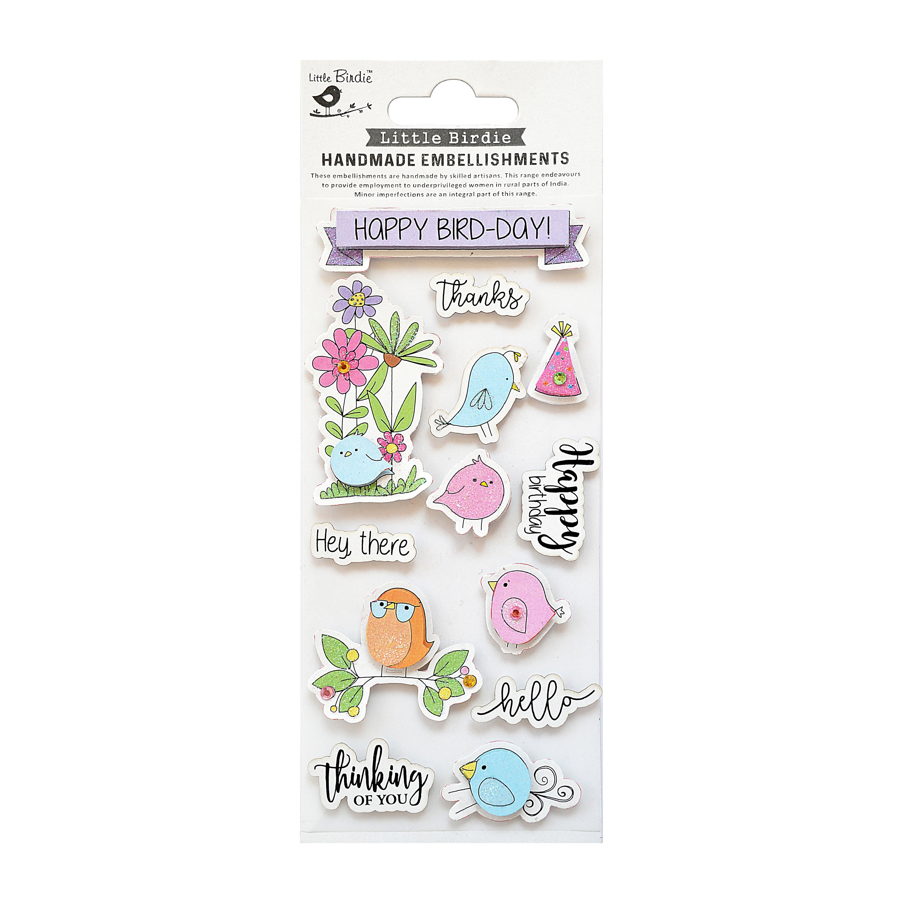 Little Birdie Sticker Embellishment 3/Pkg-Happy Bird-Day - Walmart.com