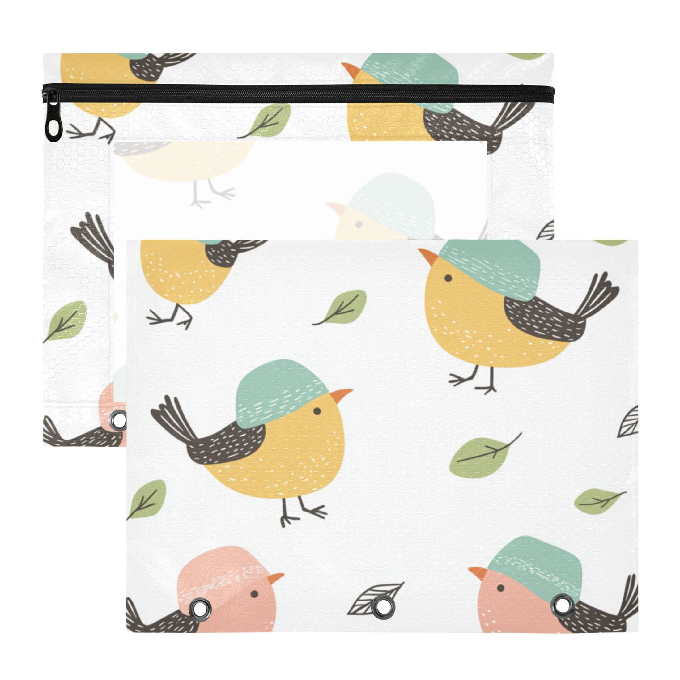 Little Birds with Hats Leaves 3-Ring Binder Pouches A4 Size Zipper ...