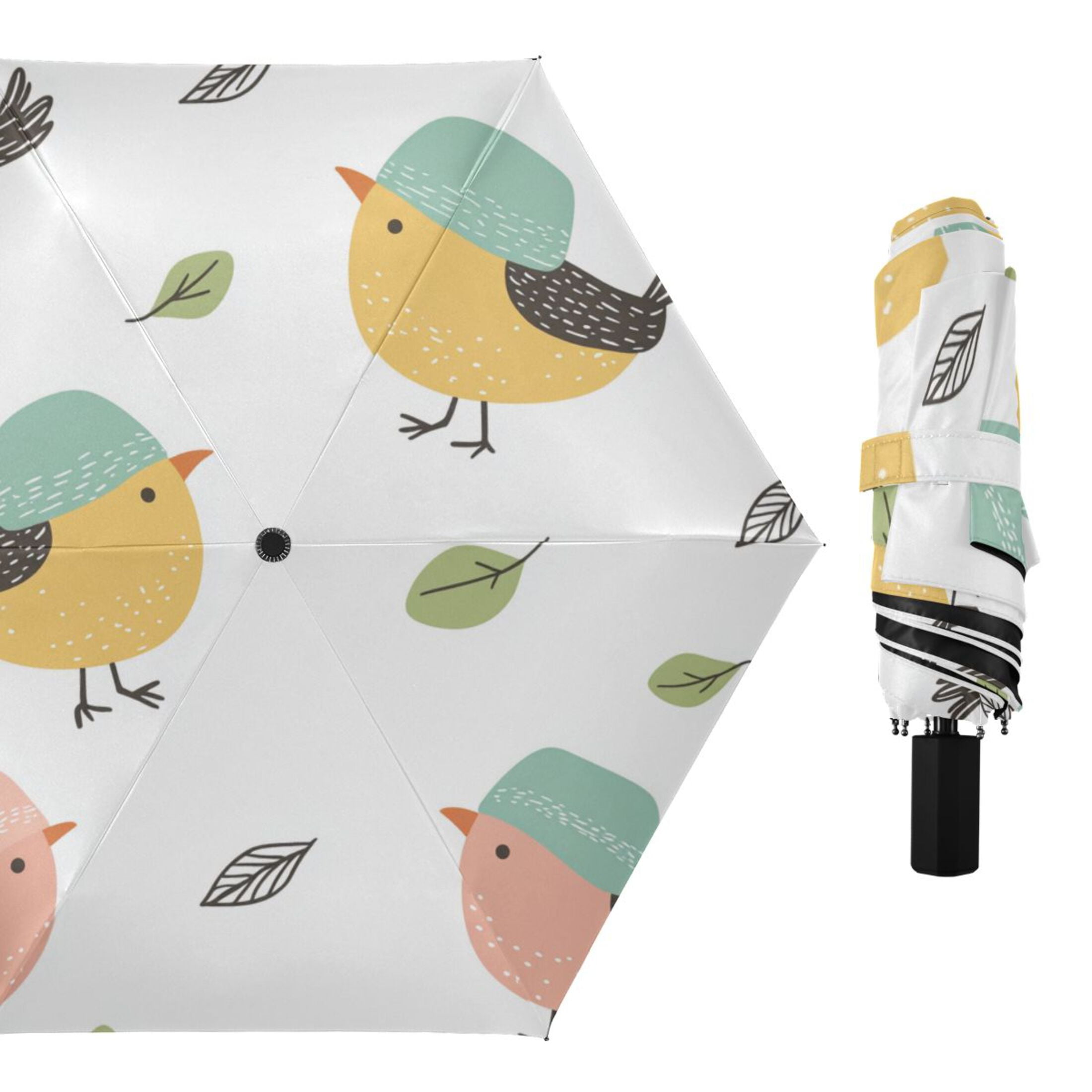 Little Birds with Hats Leaves All Weather Umbrella Triple Folding ...