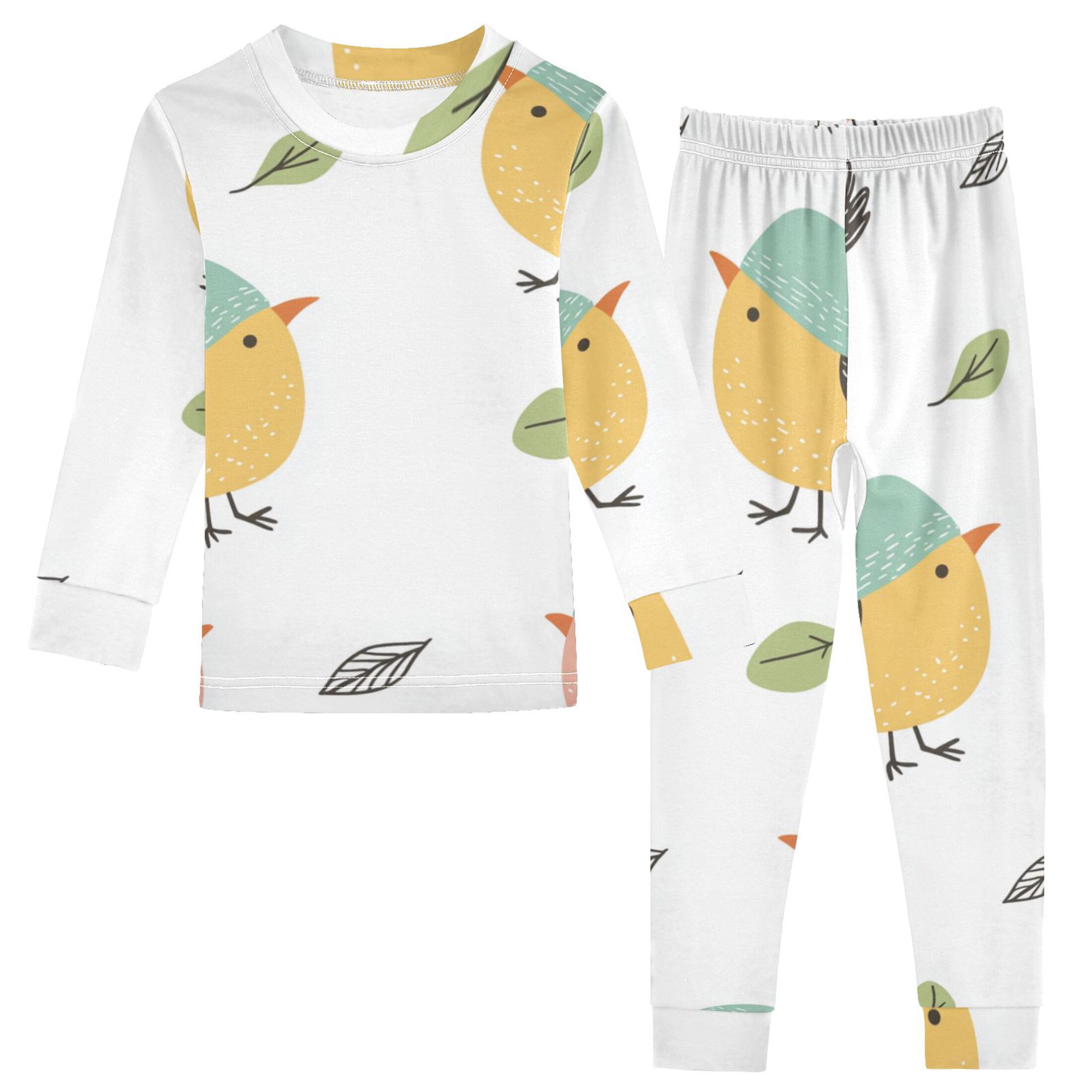 Little Birds with Hats Leaves Cotton Pajama Set Long Sleeve Top and ...