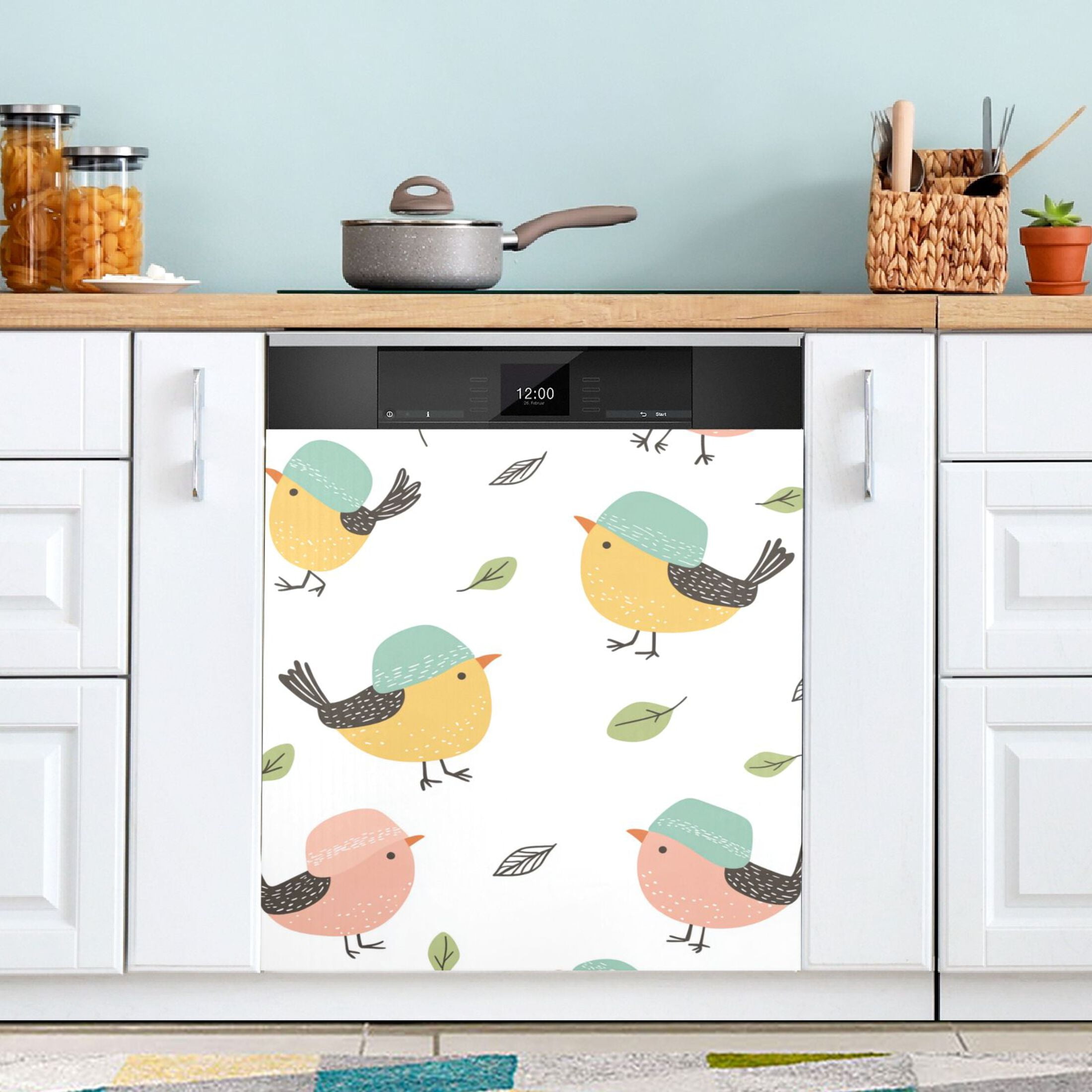 Little Birds with Hats Leaves Dishwasher Magnet Refrigerator Magnetic ...
