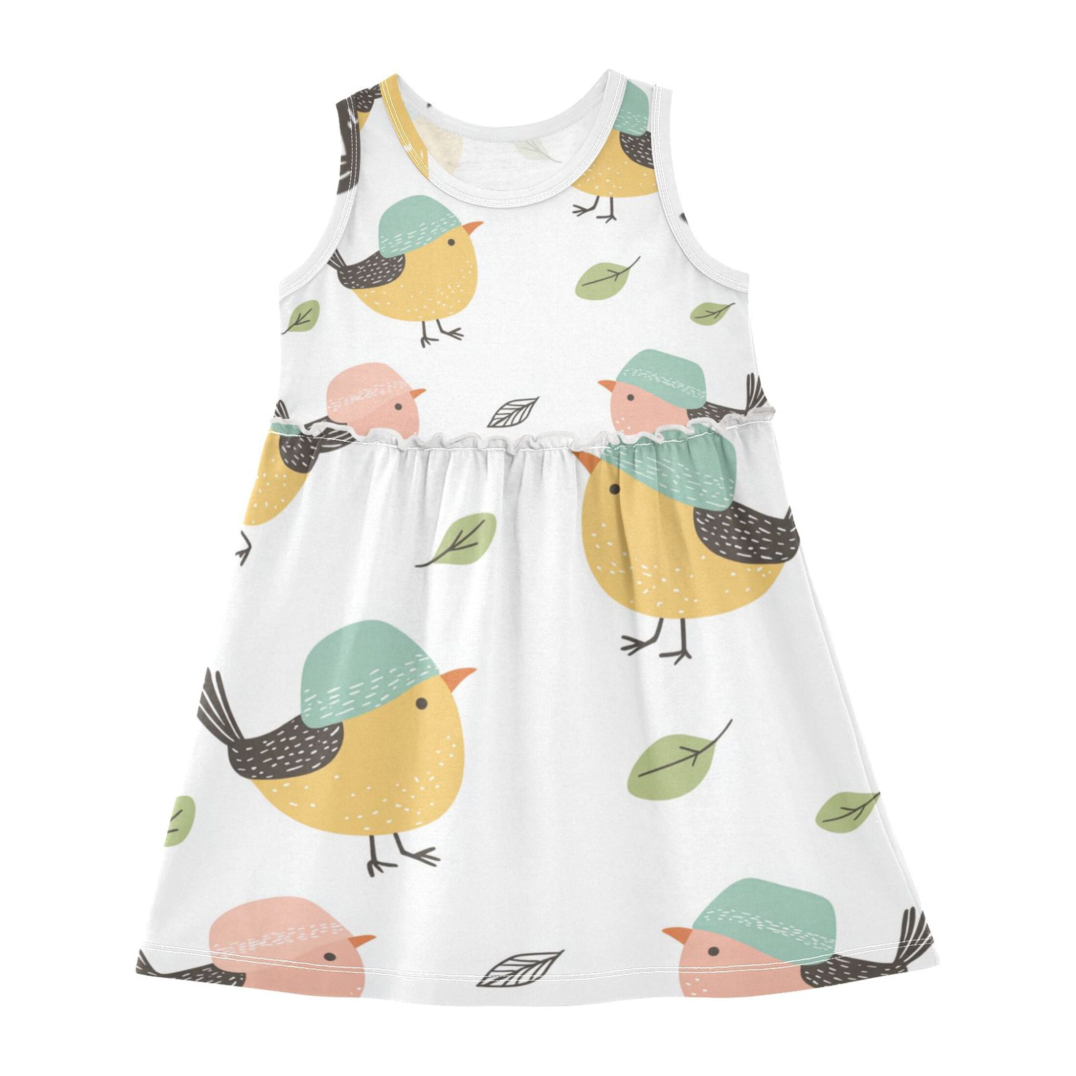 Little Birds with Hats Leaves Girls' Sleeveless Dress A-Line One-Piece ...