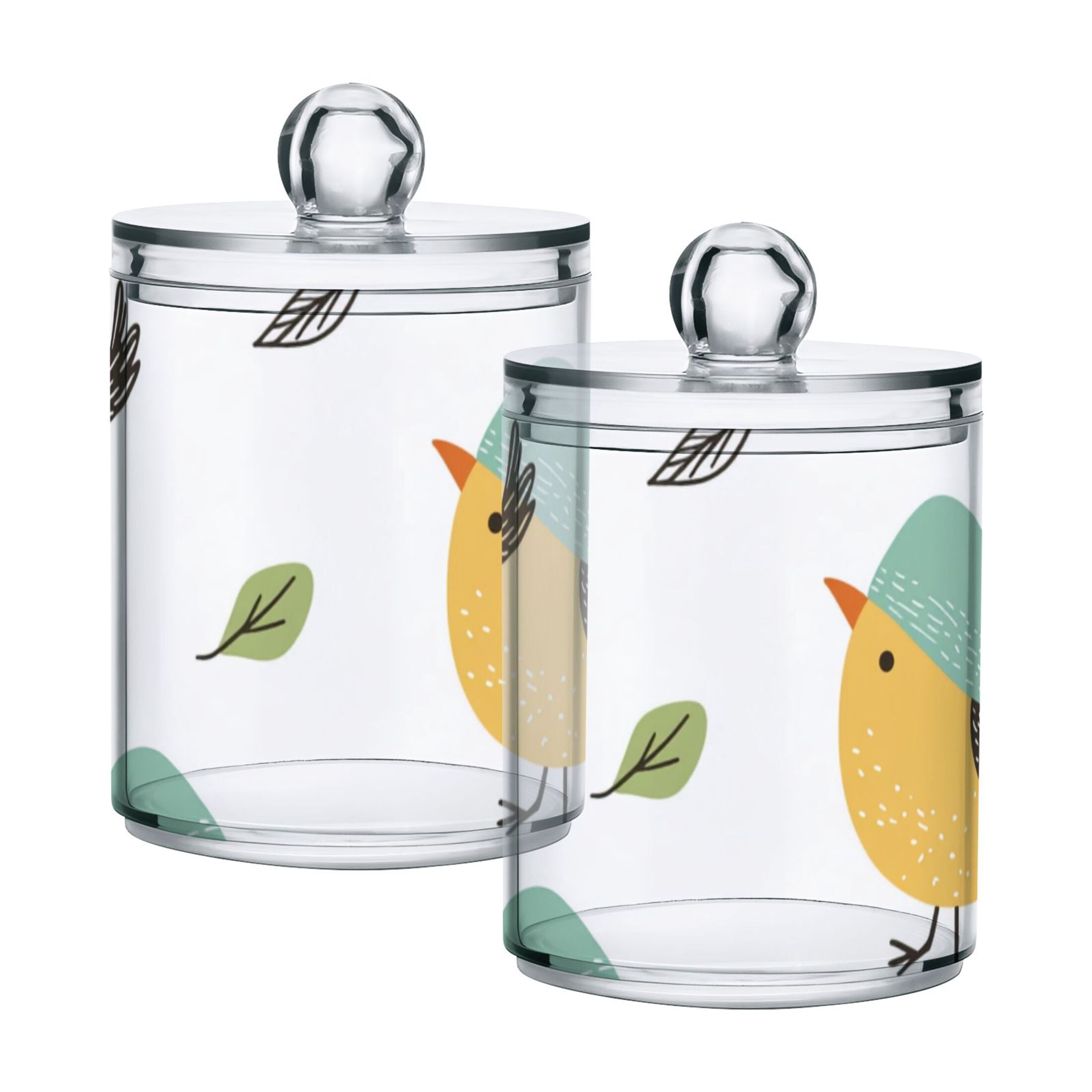 Little Birds with Hats Leaves Translucent Plastic Cans Storage ...