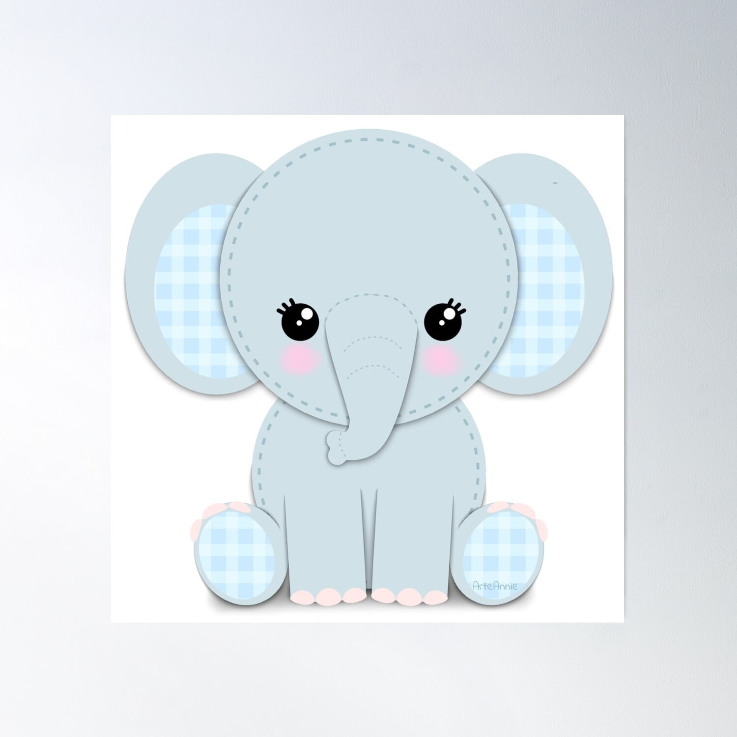 Little Blue Elephant Poster Wall Art, Modern Wall Decor, 16x16 UNFRAMED ...