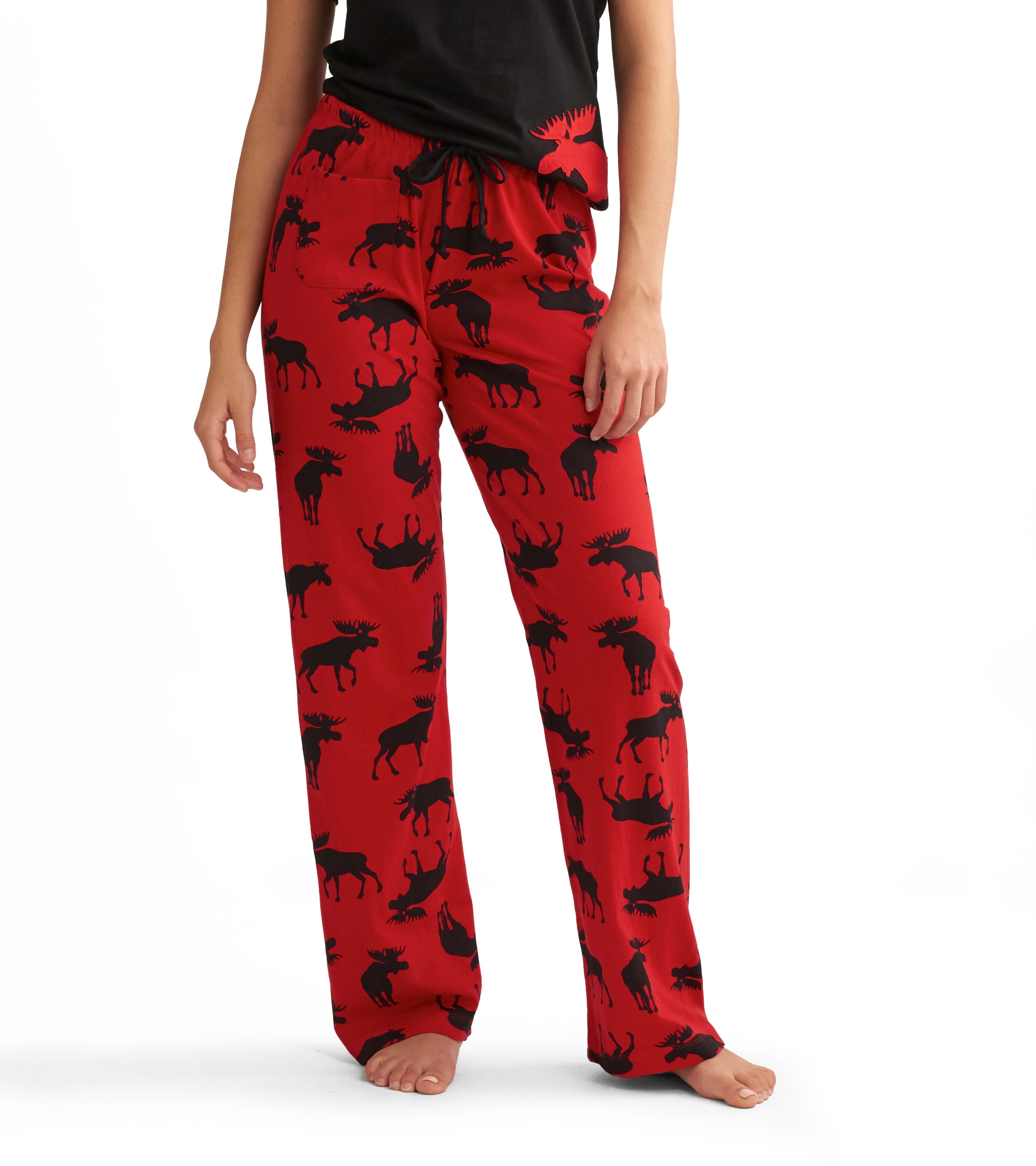 Little Blue House Women's Jersey Pajama Pants, Moose On Red, Large ...