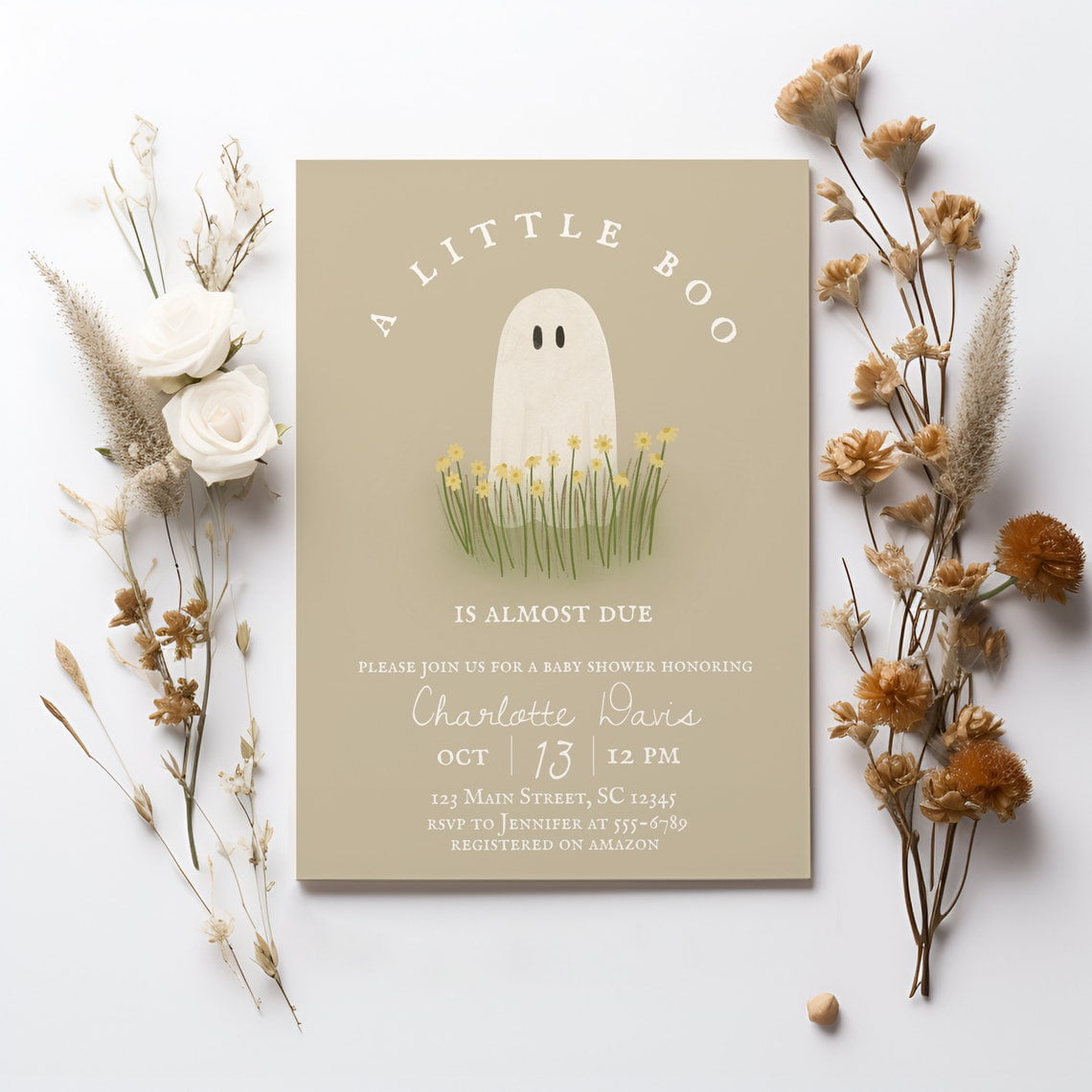 A Little Boo Is Almost Due Shower Invitation, Baby Girl Invite, Ghost ...