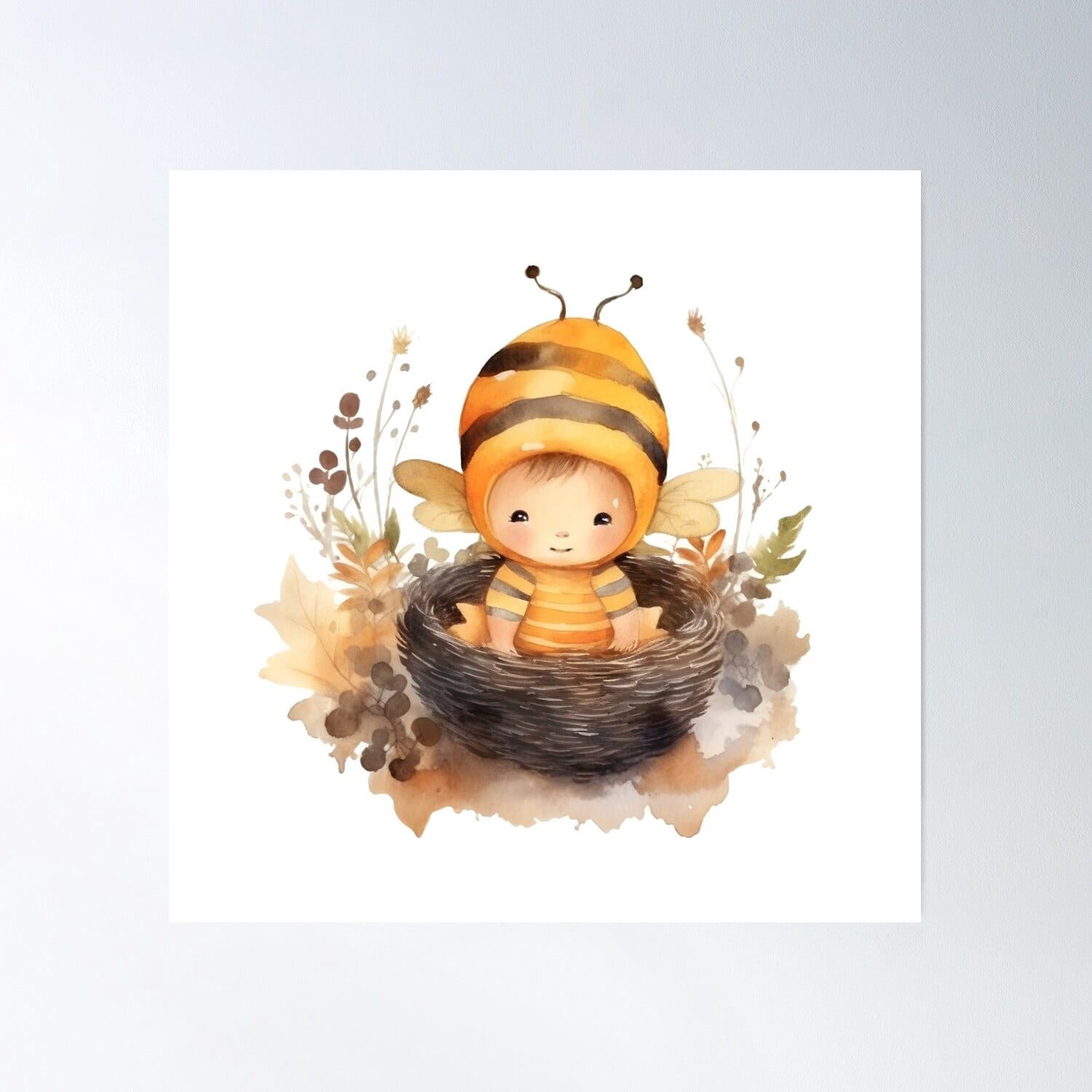 Little Boy Bee Watercolor Poster Wall Art, Modern Wall Decor, 16x16 ...