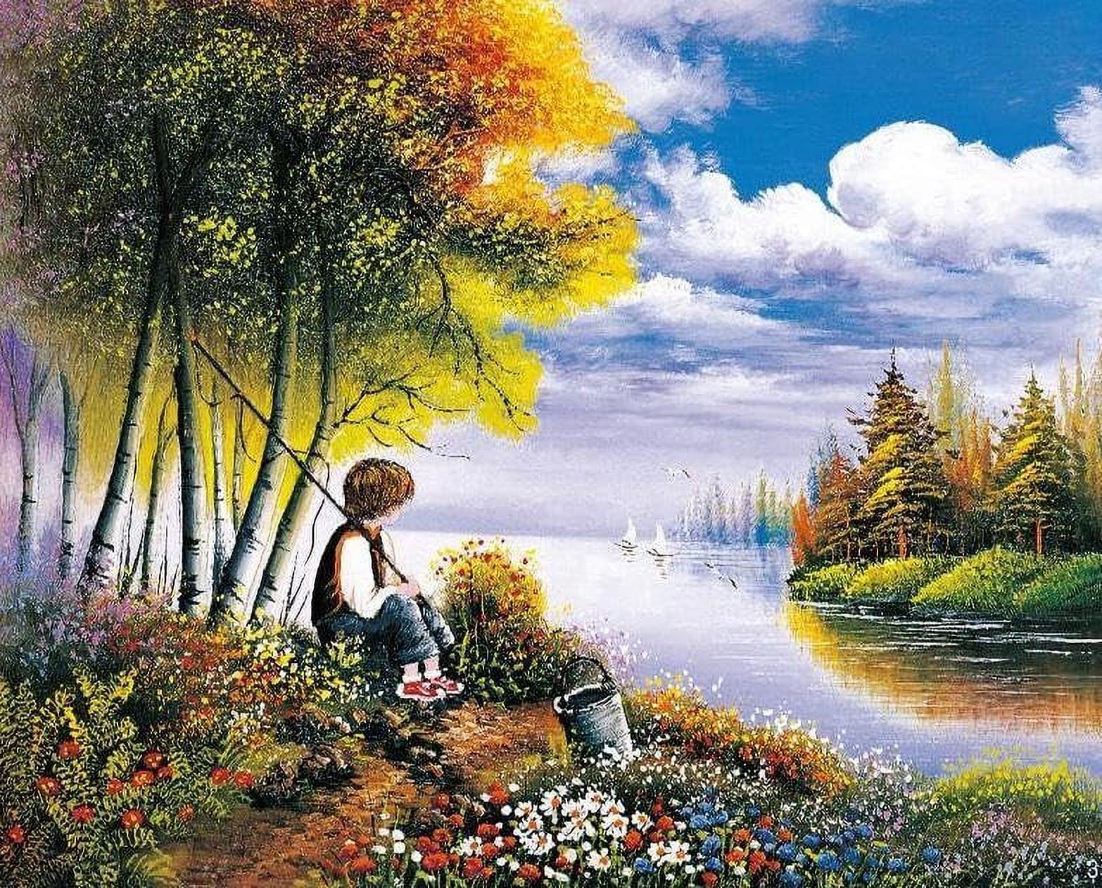 Little Boy Fishing Puzzles for Adults 500 Pieces, Farm Jigsaw Puzzle ...
