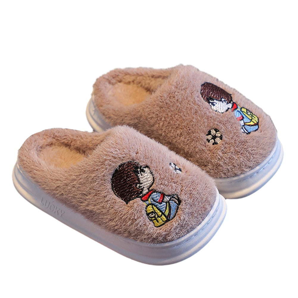 Little Boy Girl Casual Slipper Cartoon Print Warm Anti-Slip Soft Sole ...