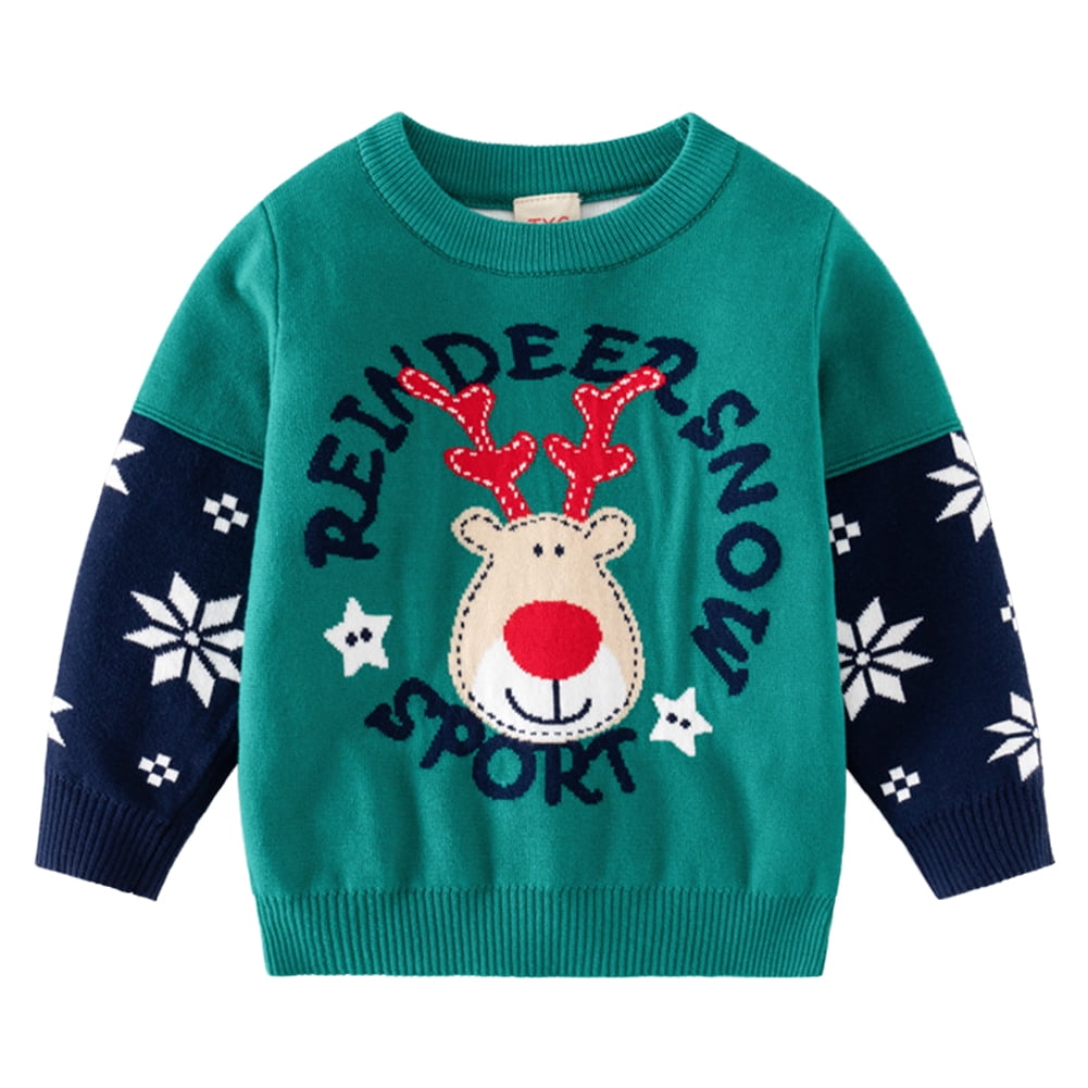 Little Boy Girl Christmas Sweaters Round Neck Cartoon Print Sweaters ...