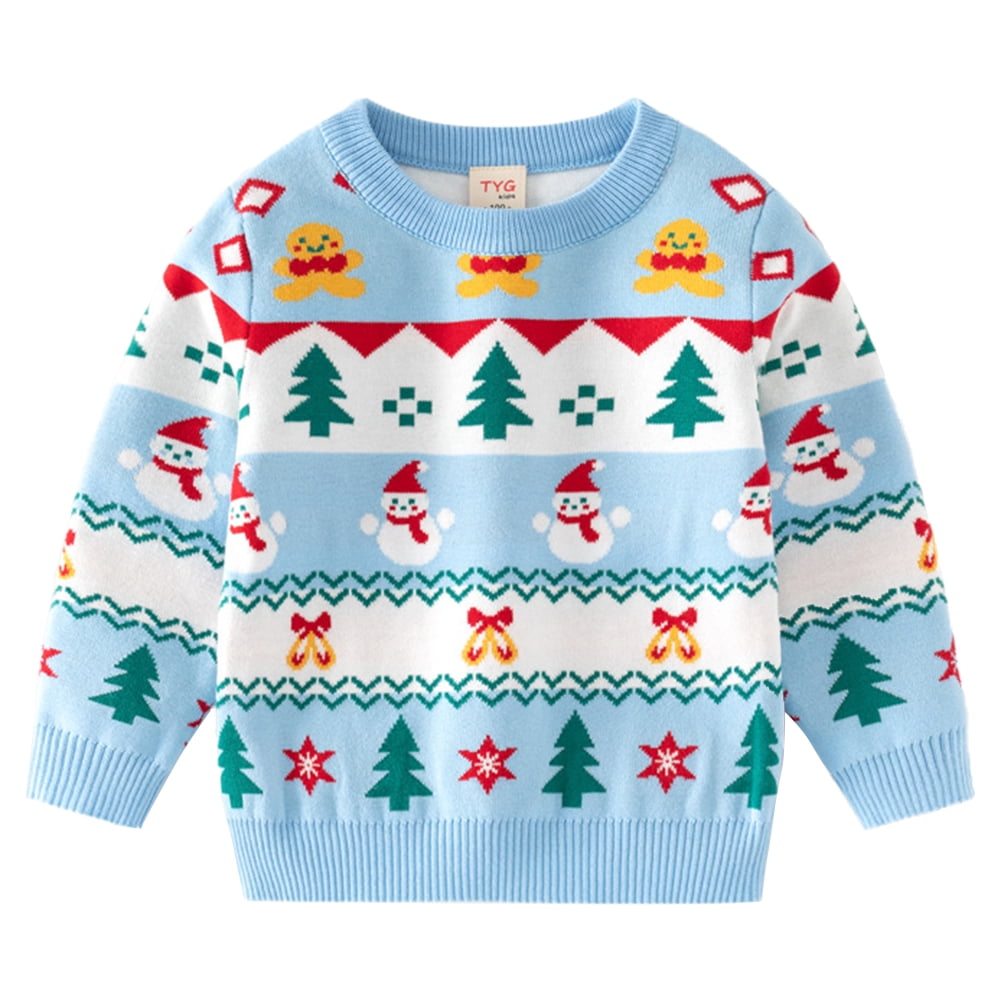 Little Boy Girl Christmas Sweaters Round Neck Cartoon Print Sweaters ...