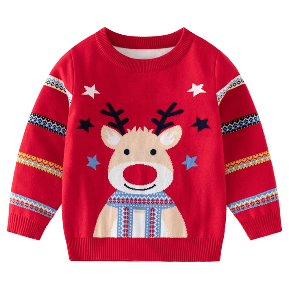 Little Boy Girl Christmas Sweaters Round Neck Cartoon Print Sweaters ...