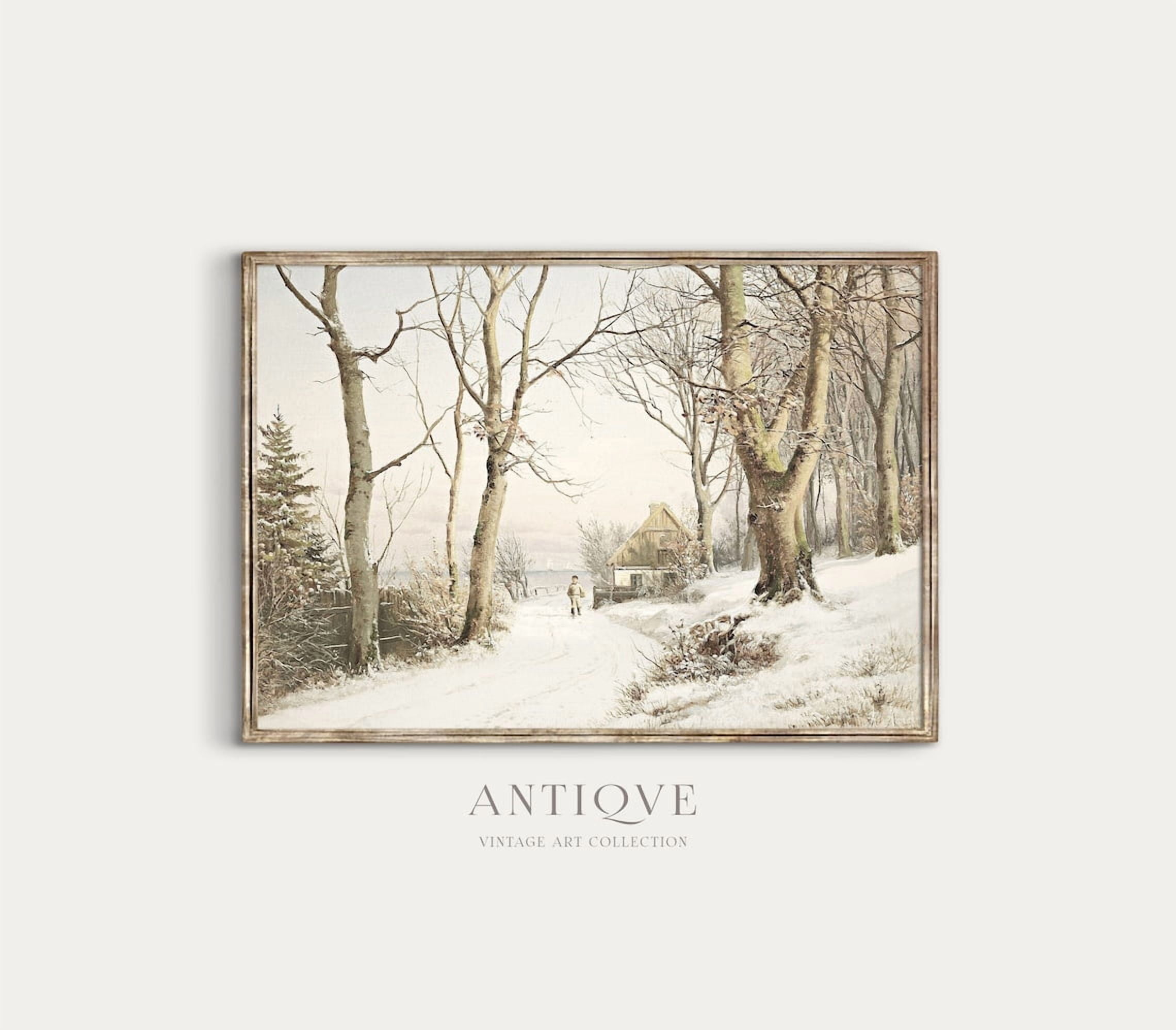 Little Boy In The Snow, Snowy Winter Landscape, Country Wall Art ...