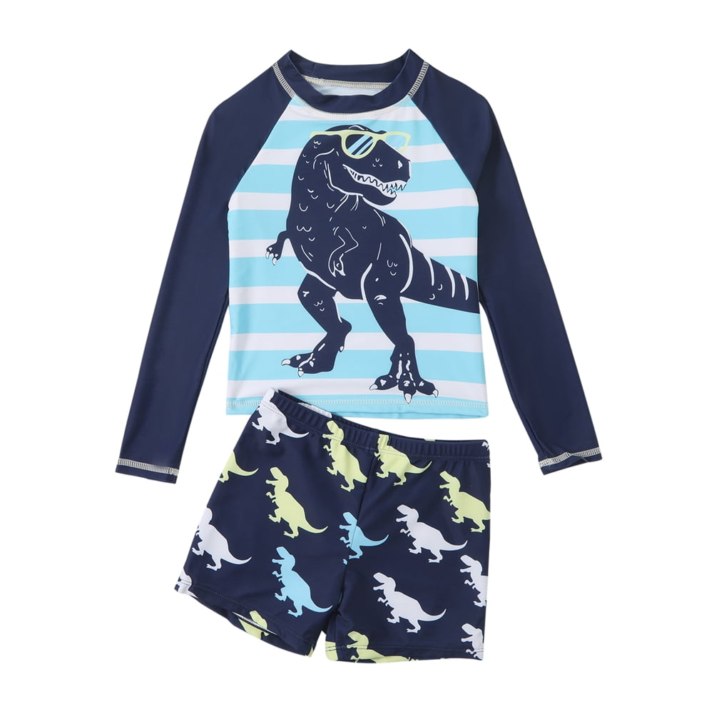 Little Boy Swimsuit Outfits Cartoon Dinosaur Print Long Sleeve Top and ...