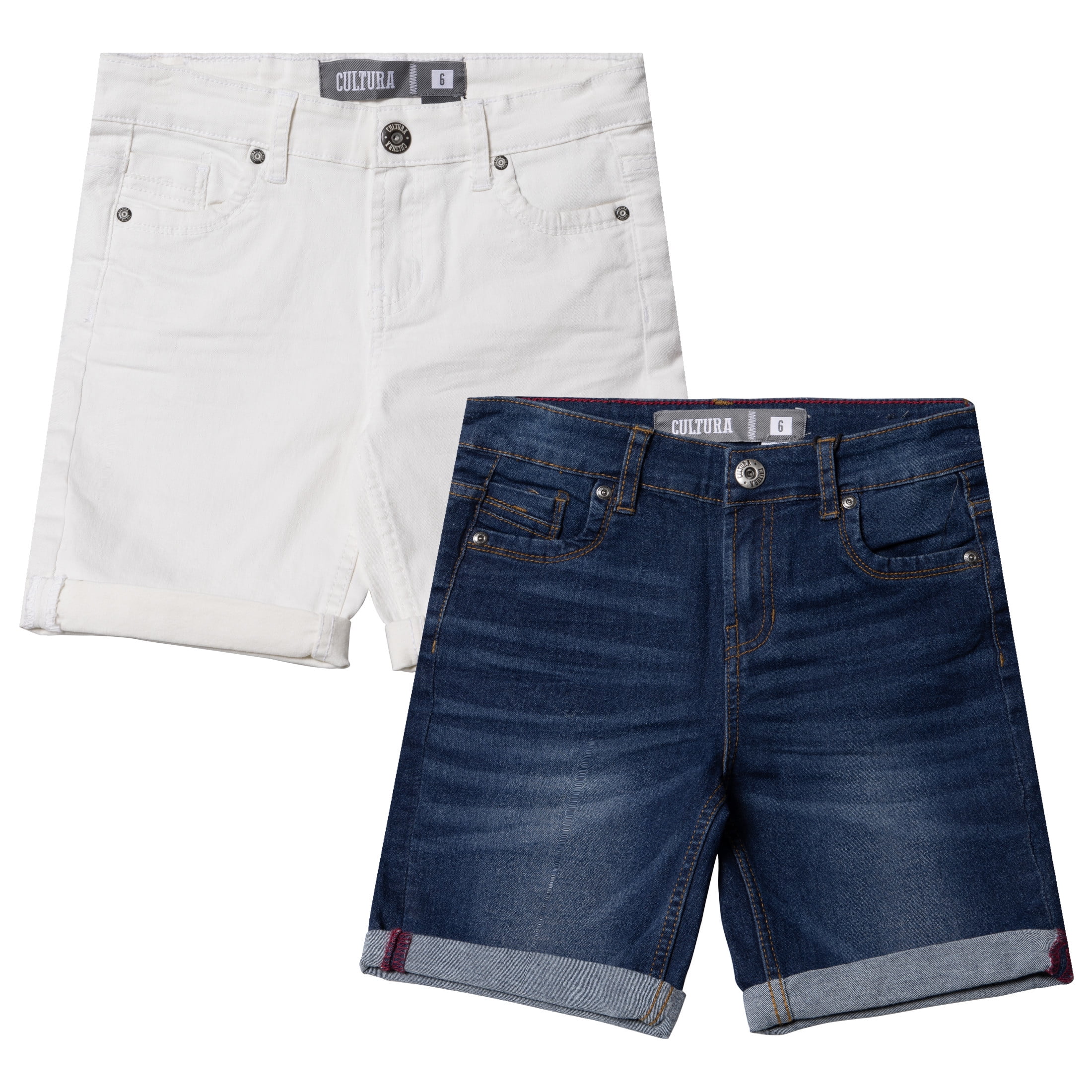 CULTURA AZURE Little Boy's Roll-Up Denim Shorts 2-Pack, Dark Blue/White, 7 - Walmart.com
