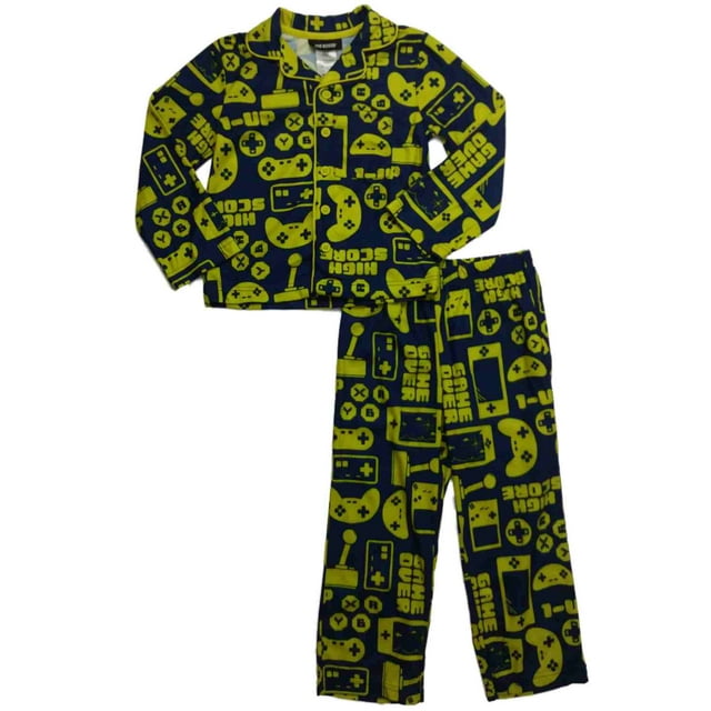 Little Boys Blue & Yellow Game Over Controler Flannel Video Game Pajama ...