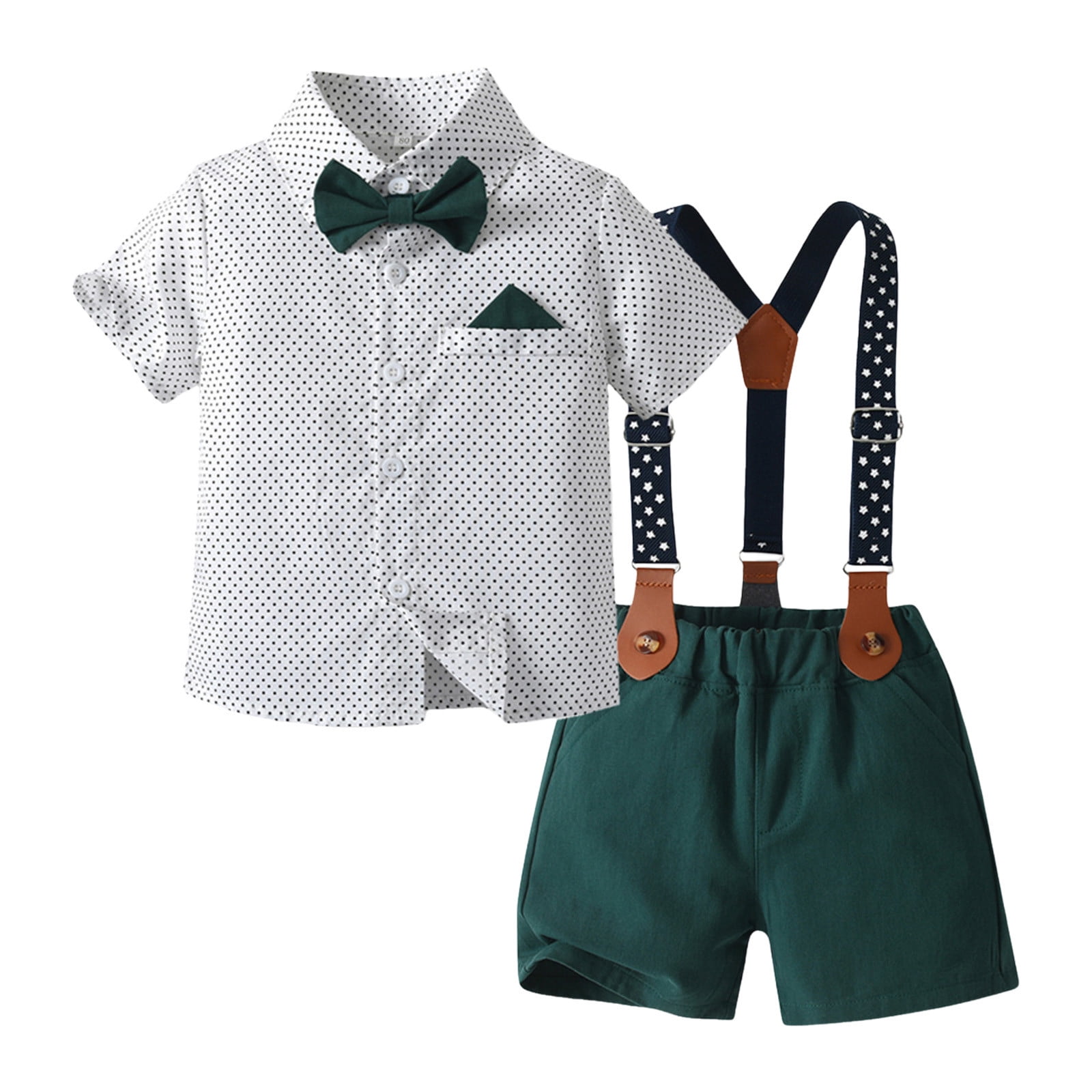 Little Boys Clothes Button down Shirt with Bowtie Suspender Pants 3 ...