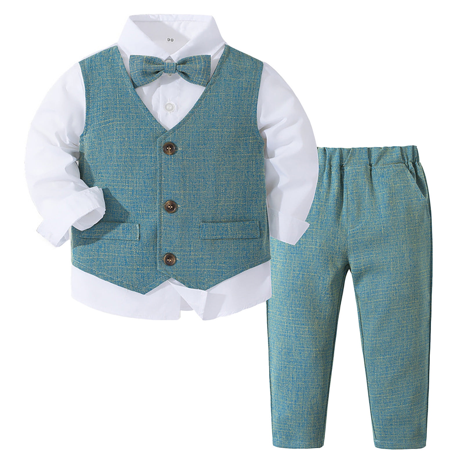 Little Boys Clothes Button down Shirt with Bowtie Vest Pants 4 Pieces ...