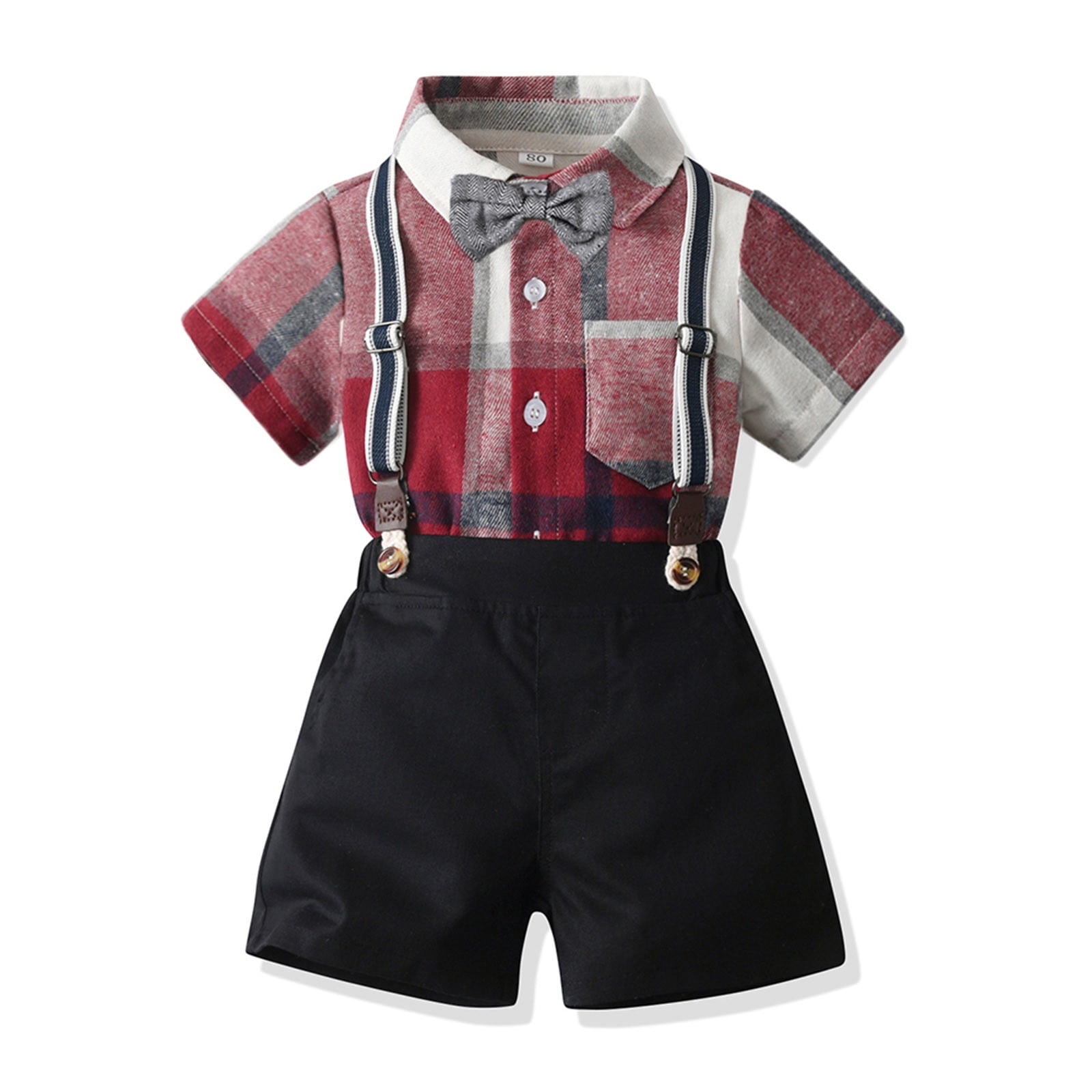Little Boys Clothes Collared Dress Shirt with Bowtie Suspender Pants 3 ...