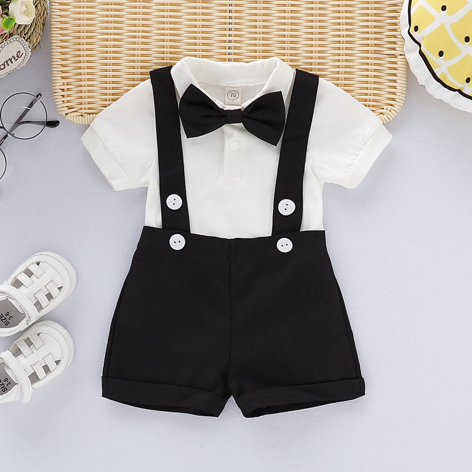 Little Boys Clothes Dress Shirt + Suspender Pants + Bowtie 3 Pieces ...