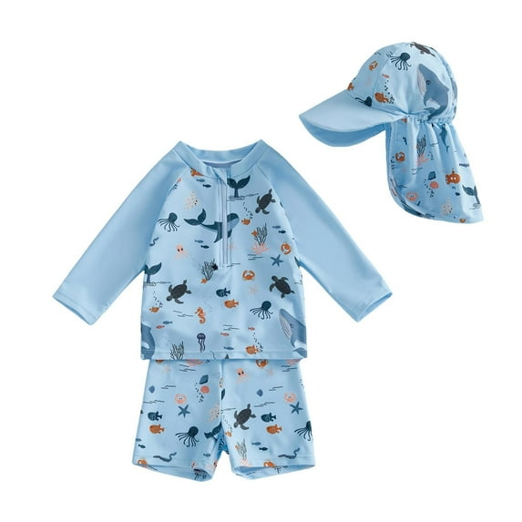 Little Boys Girls Swimsuit Long Sleeve Rash Guard Swimwear Kids Swim ...