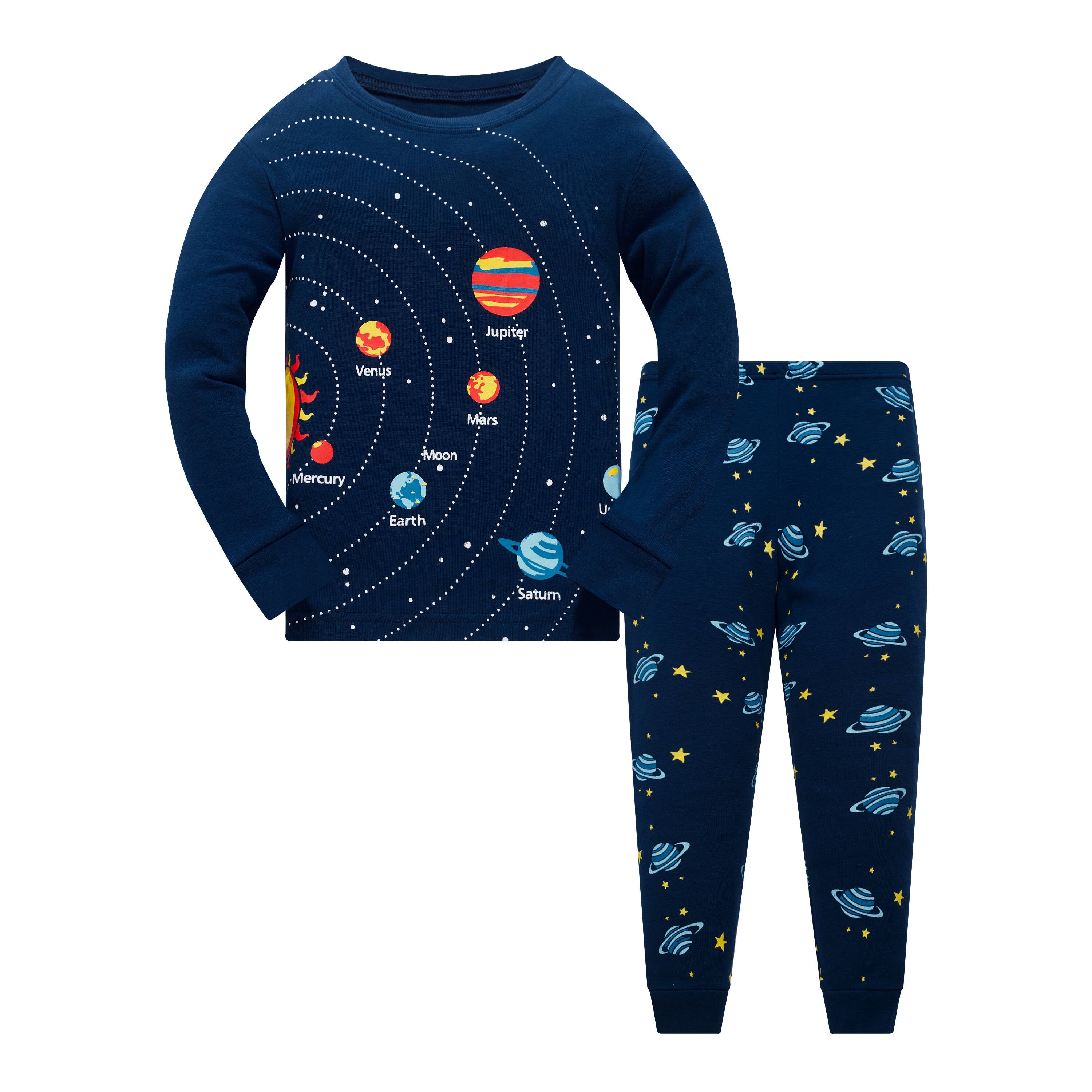 Little Boys Long Sleeve Pajamas for Boys 100% Cotton Toddler Space ...