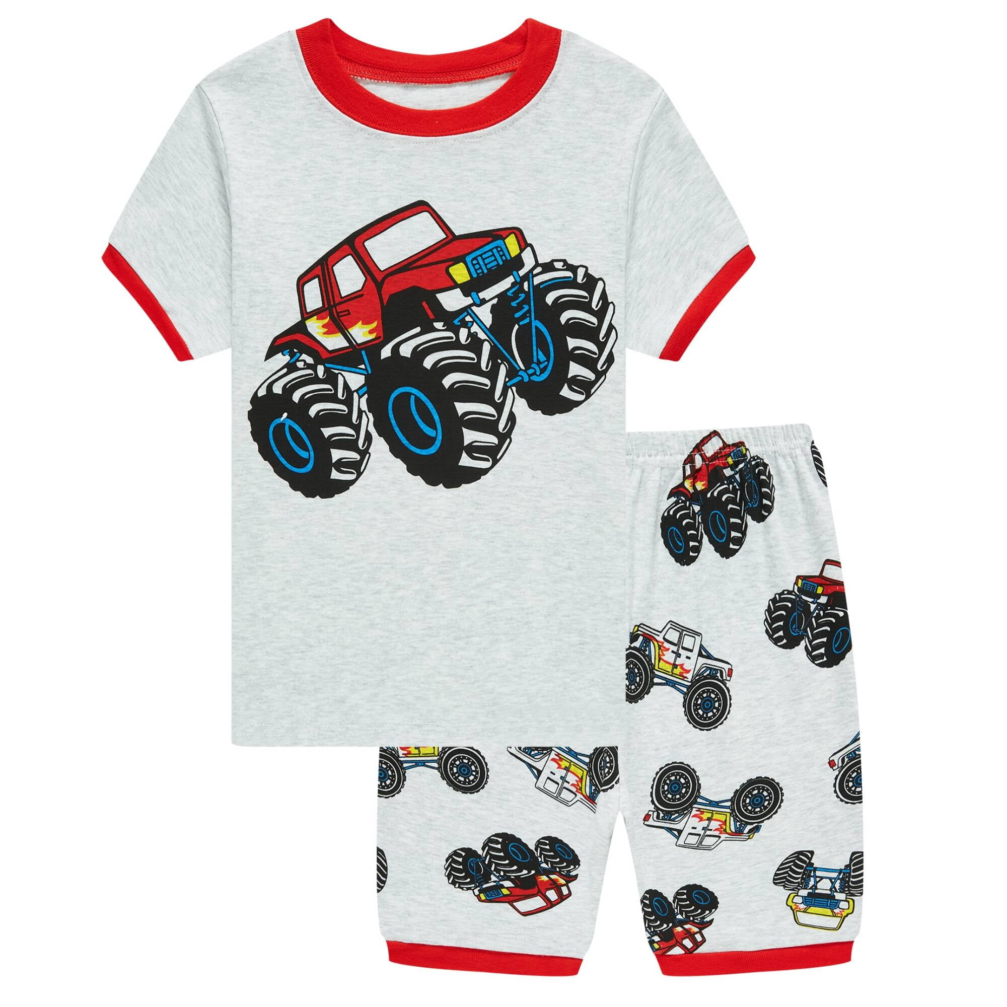 Sytepopcy Little Boys Monster Truck Pajamas, 100% Cotton Summer Shorts ...